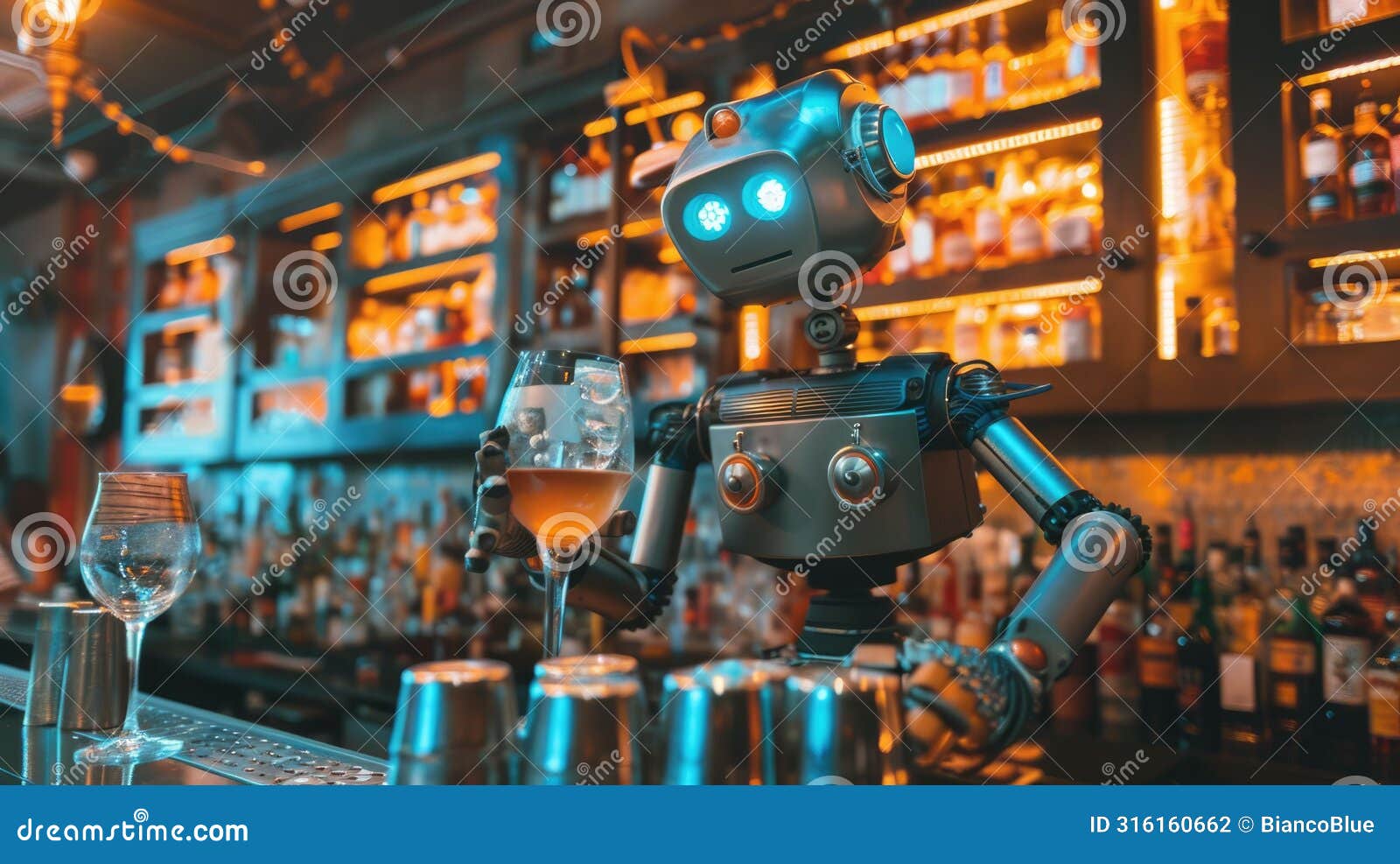 The Robot that Working As Bartender at the Bar and Serving the Beverage ...
