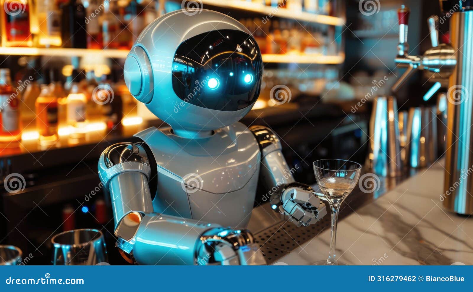 The Robot that Working As Bartender at the Bar and Serving the Beverage ...