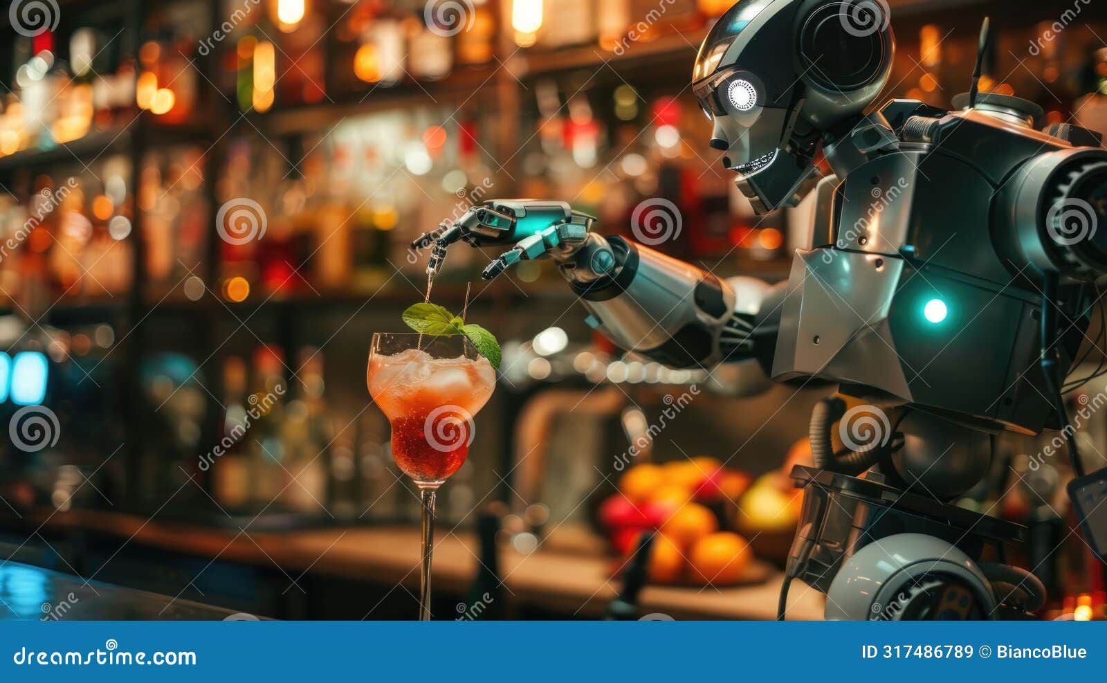 The Robot that Working As Bartender at the Bar and Serving the Beverage ...