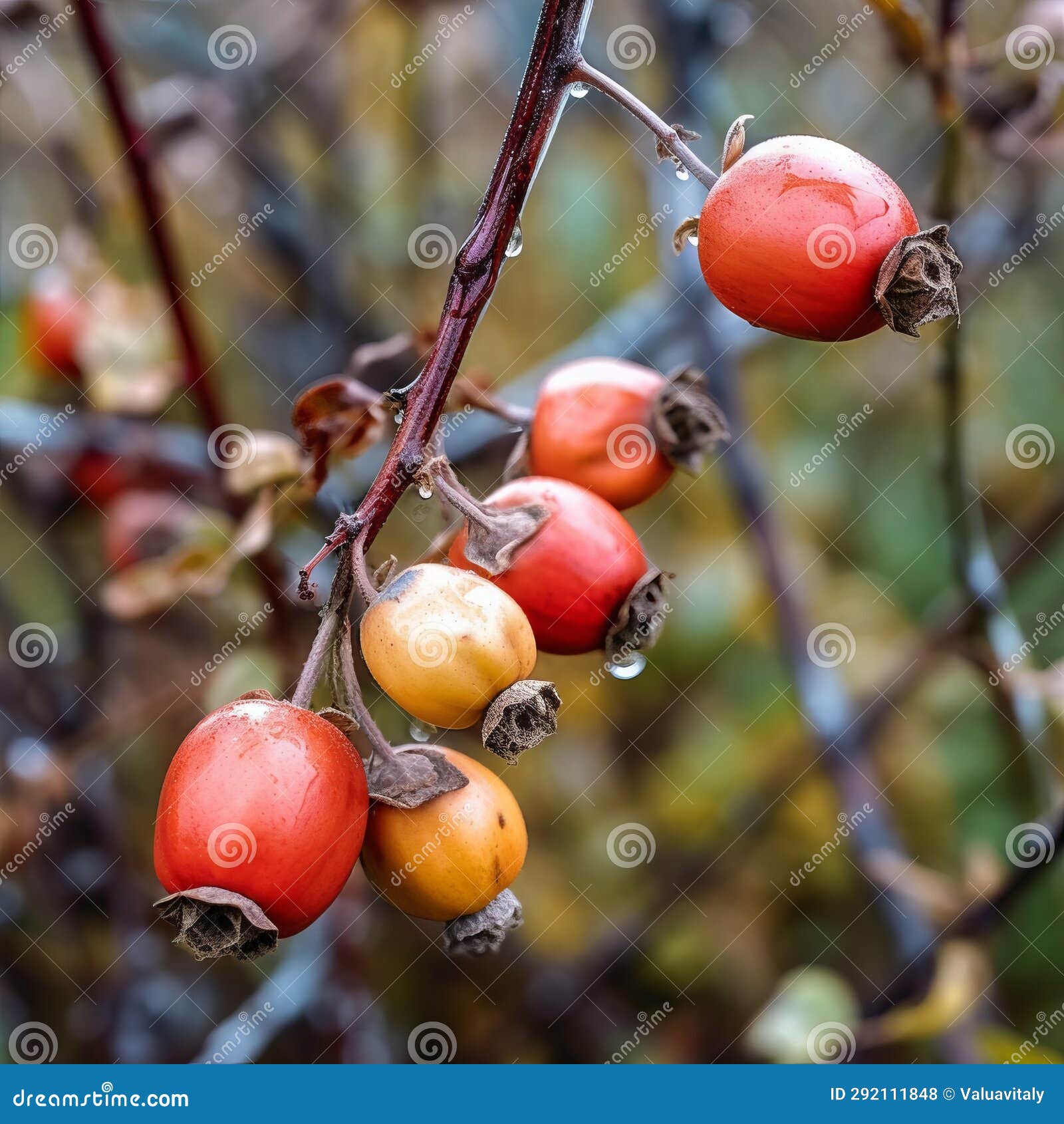 Picture of a Rose Hip Growing on a Tree. Ripe Rose Hip on a Chilly Day ...