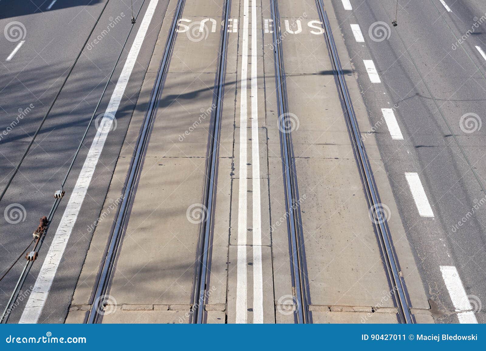 Picture of Shared Tram and Bus Lane in a City Stock Image - Image of ...