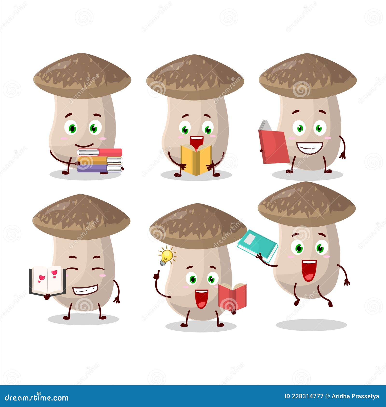 A Picture of Shiitake Cartoon Character Concept Reading an Amusing Book ...