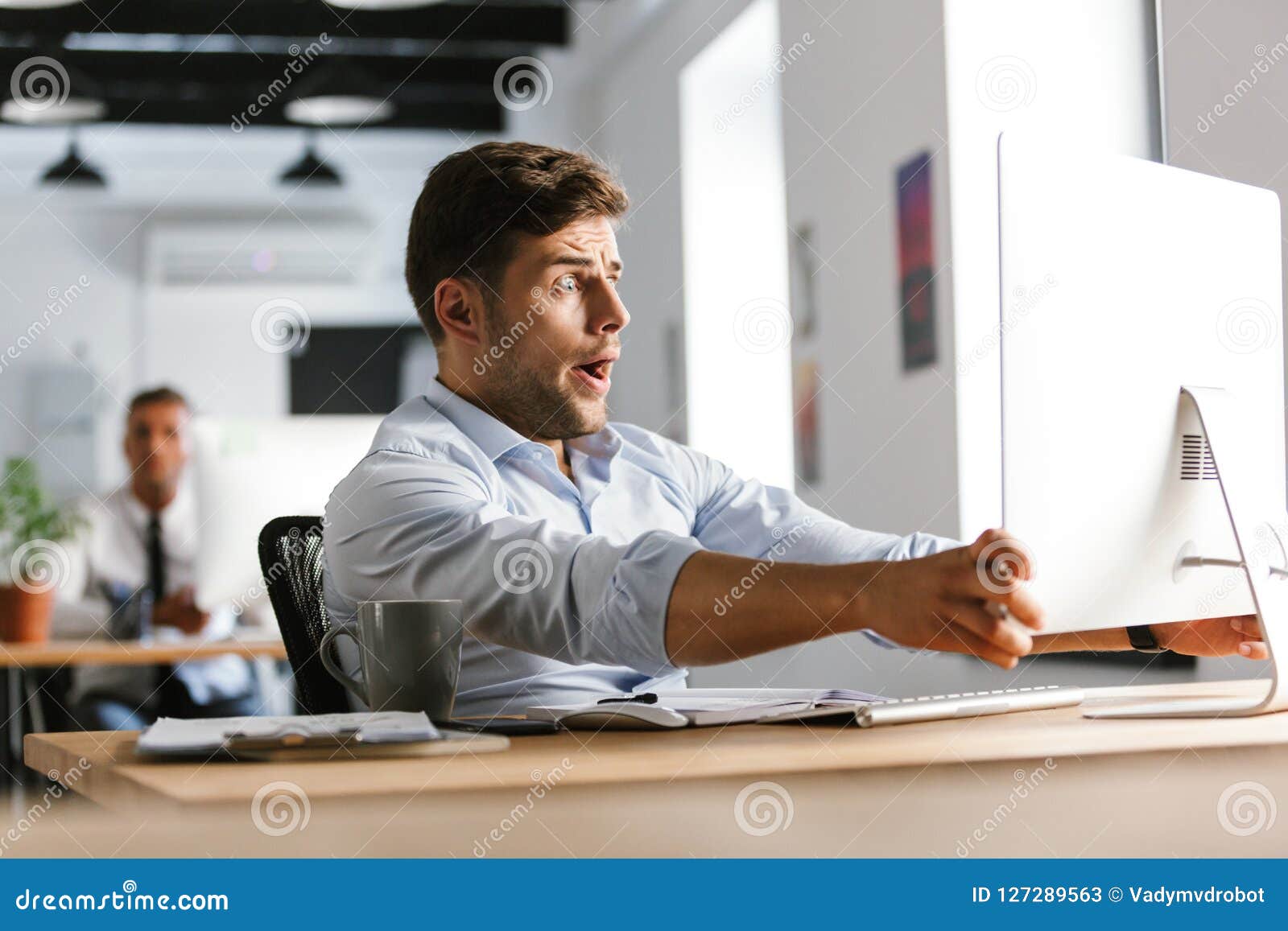 Picture of Shocked Male Manager Using Computer Stock Image - Image of ...