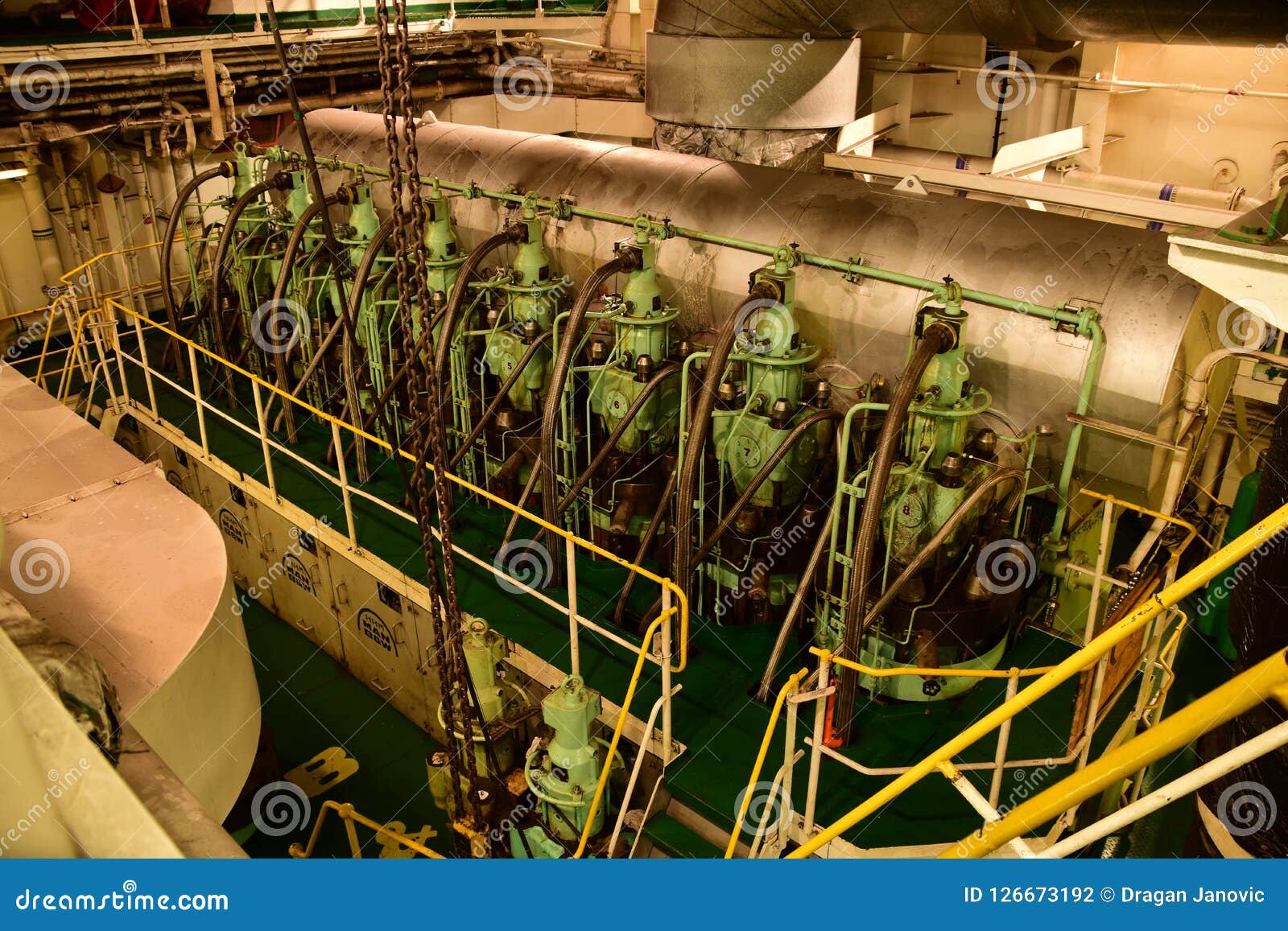 Eight Cylinders Main Engine on the Cargo Ship, Maker MAN Editorial ...