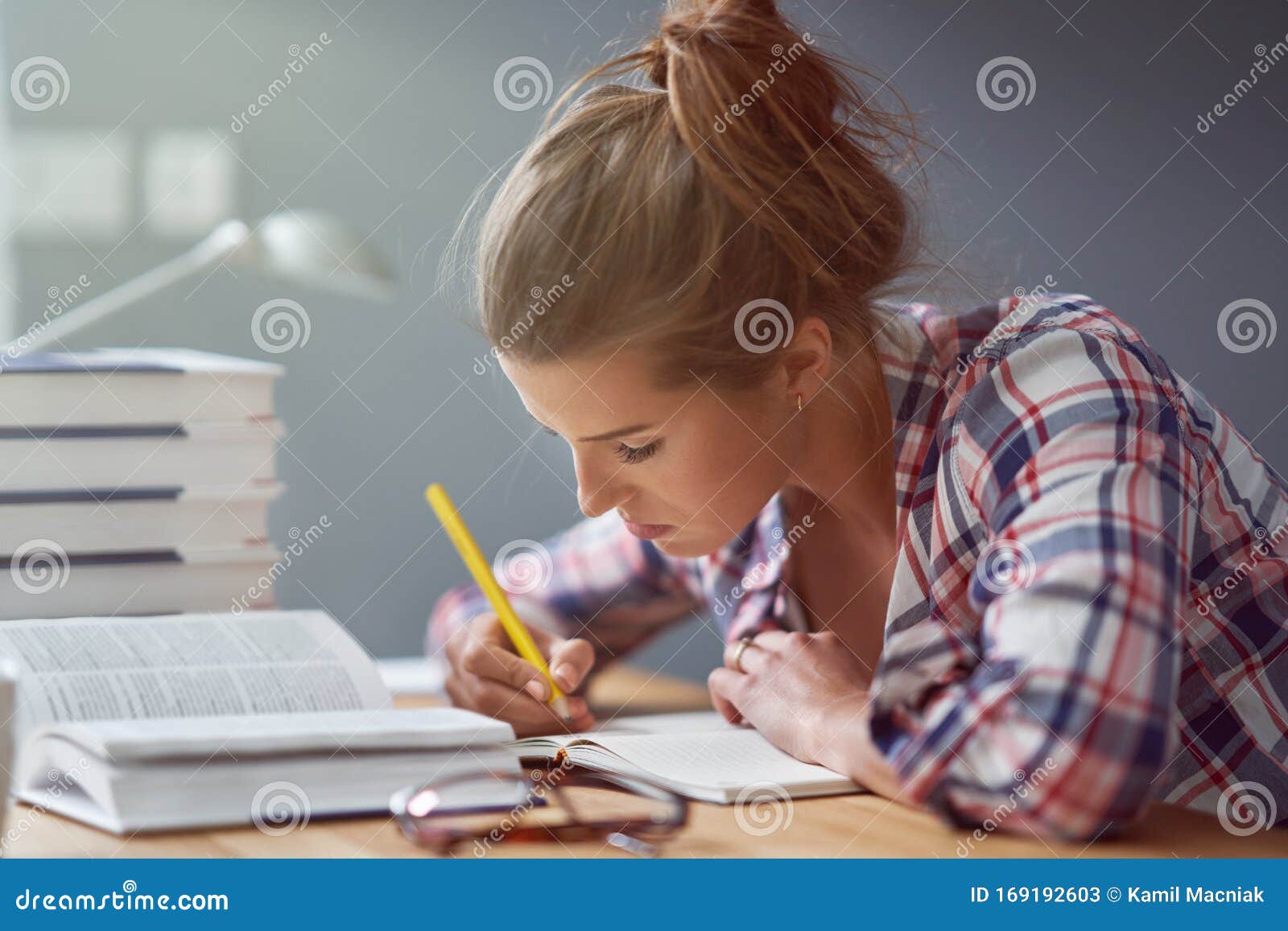 Female Student Learning at Home Stock Image - Image of homework, casual ...