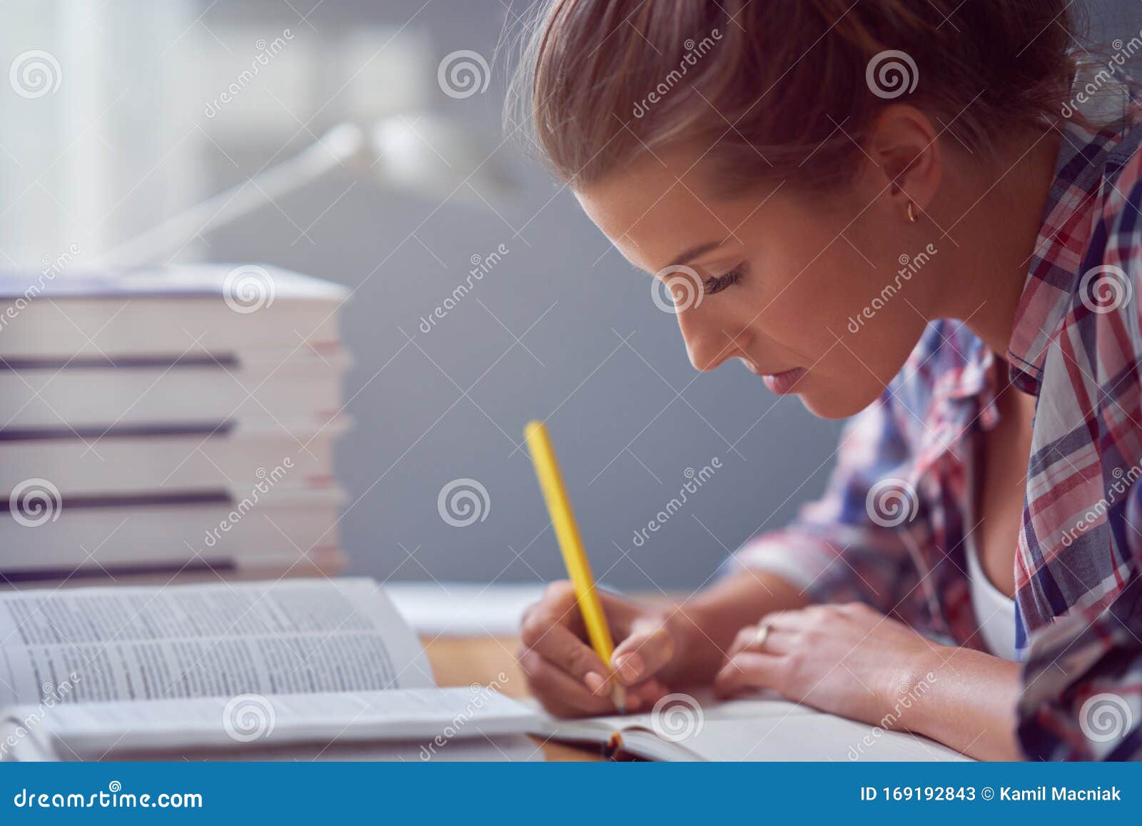 Female Student Learning at Home Stock Image - Image of desk, learn ...
