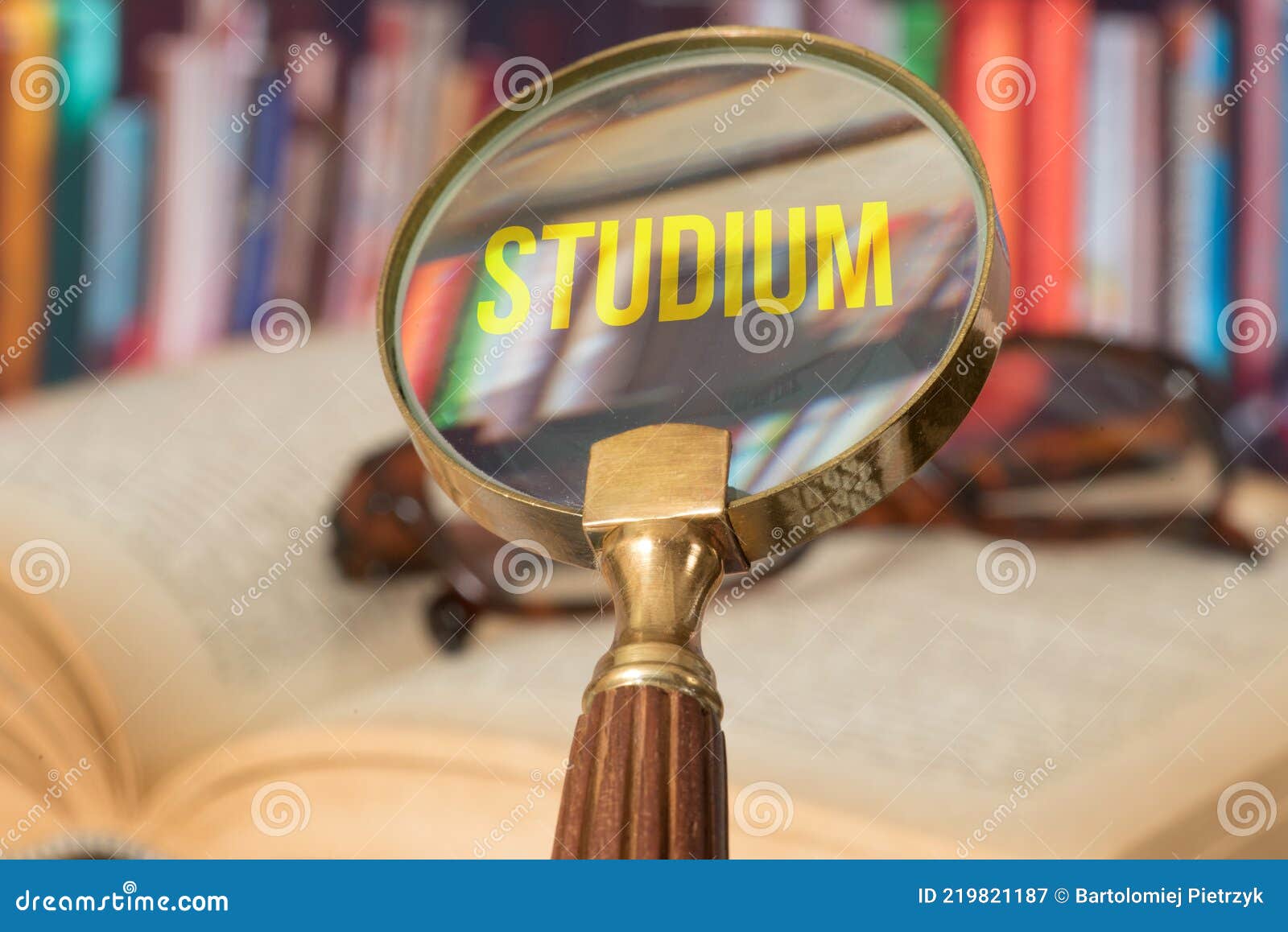 A Book, Magnifying Glass and Study Stock Image - Image of bookshelf ...