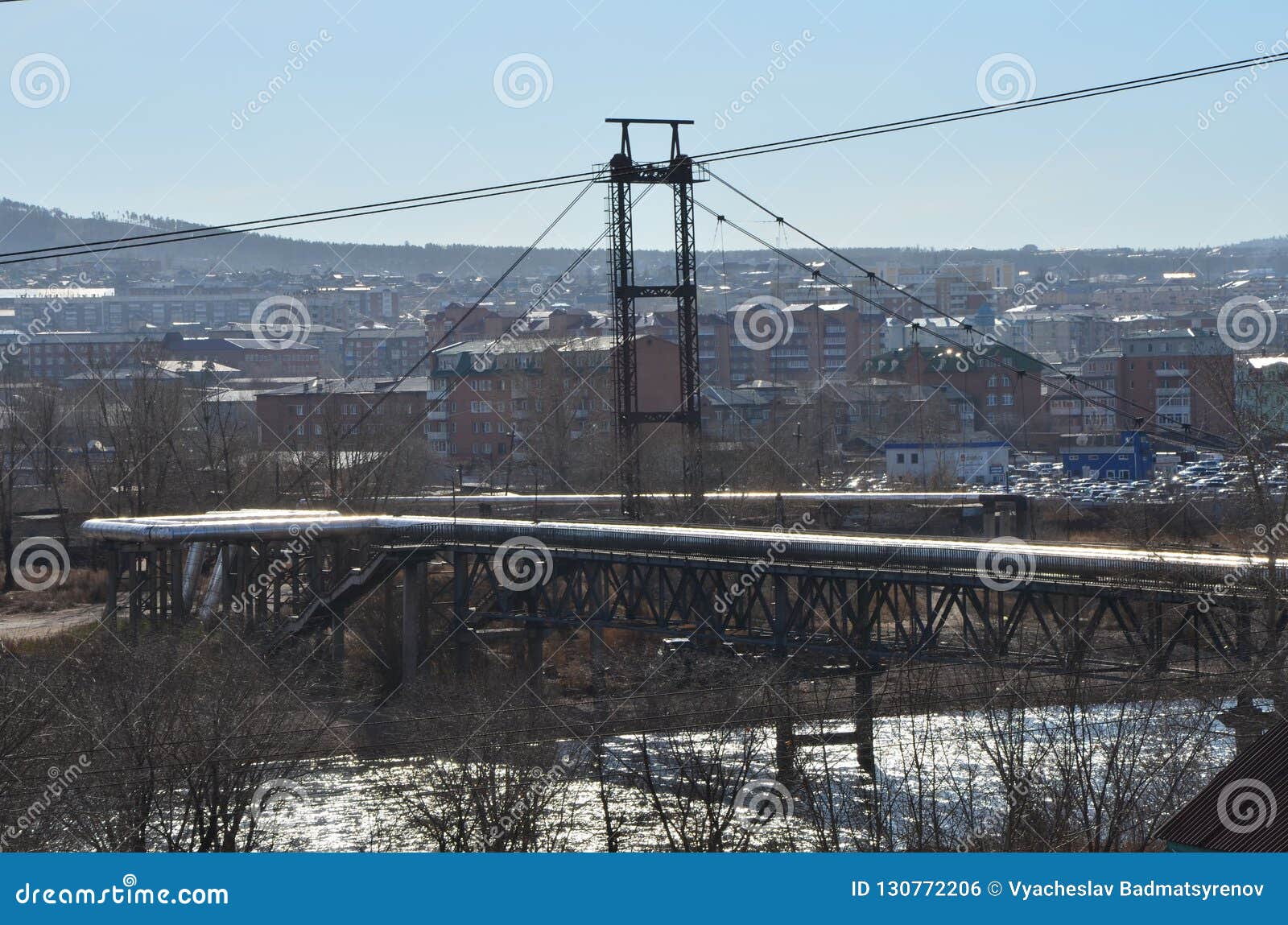 A Bridge Support with Shiny Pipeline Stock Photo - Image of orange ...