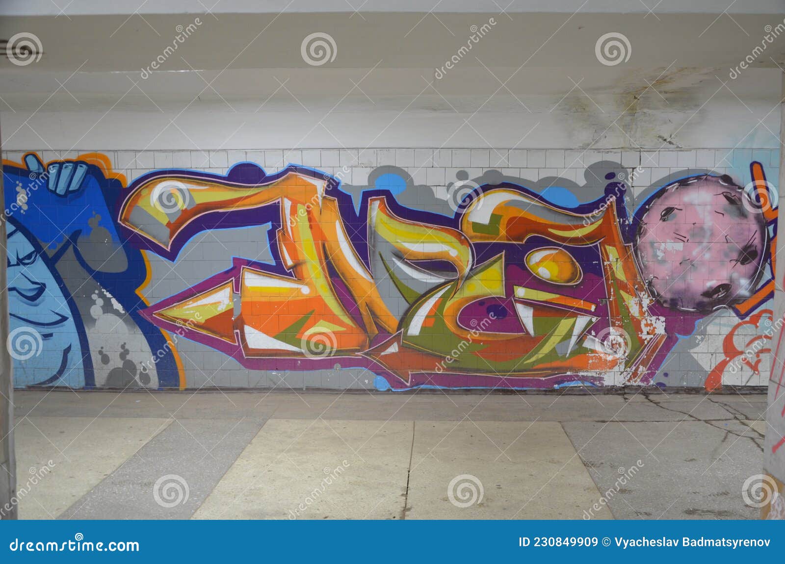A Graffiti with Letters and Moon on a Wall Editorial Stock Image ...