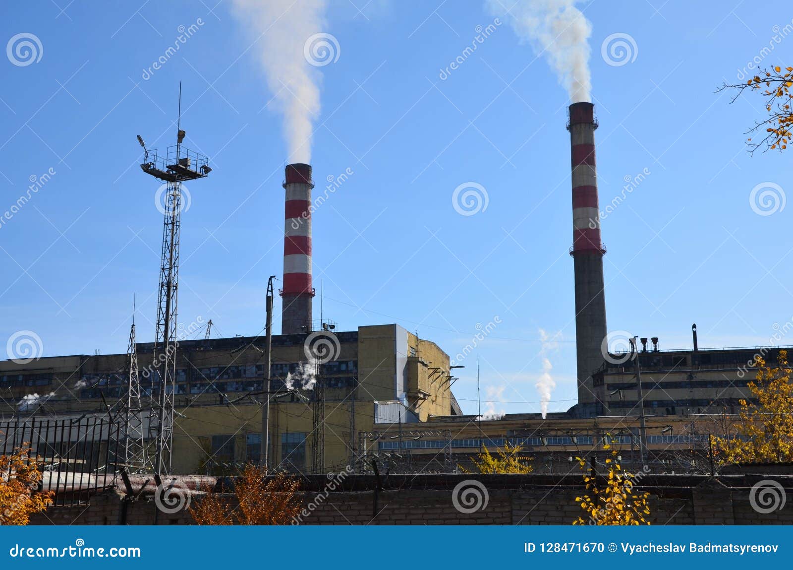 Two funnels with smoke stock photo. Image of desecration - 128471670