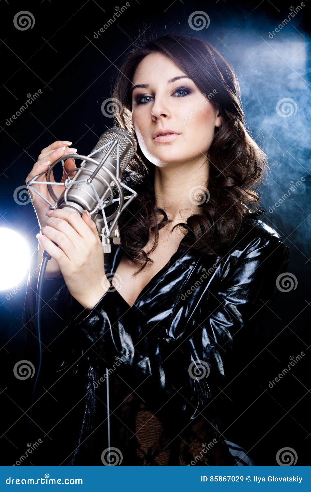 Picture of Singer with Studio Microphone Stock Image - Image of adult ...