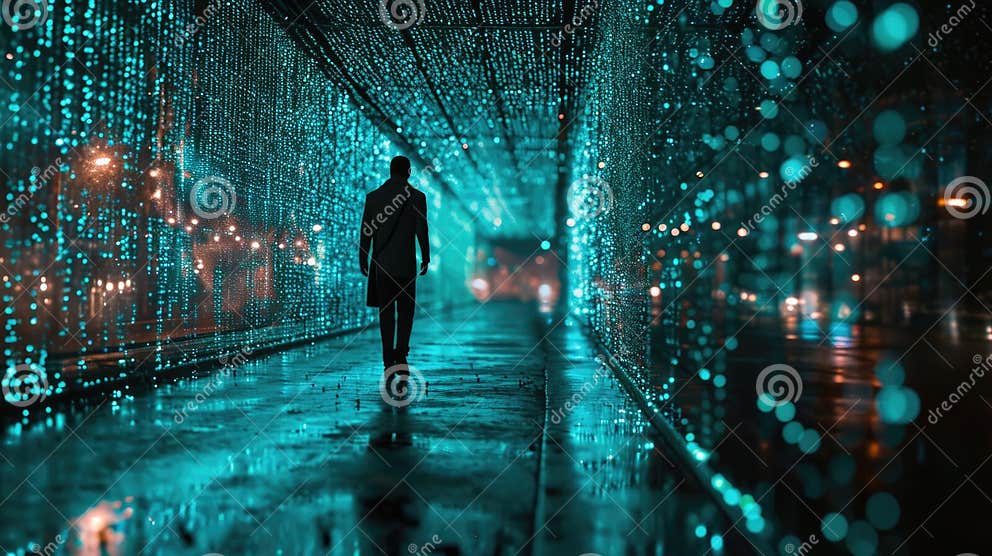 The Single Person Try Searching Something in Digital Matrix Binary Code ...