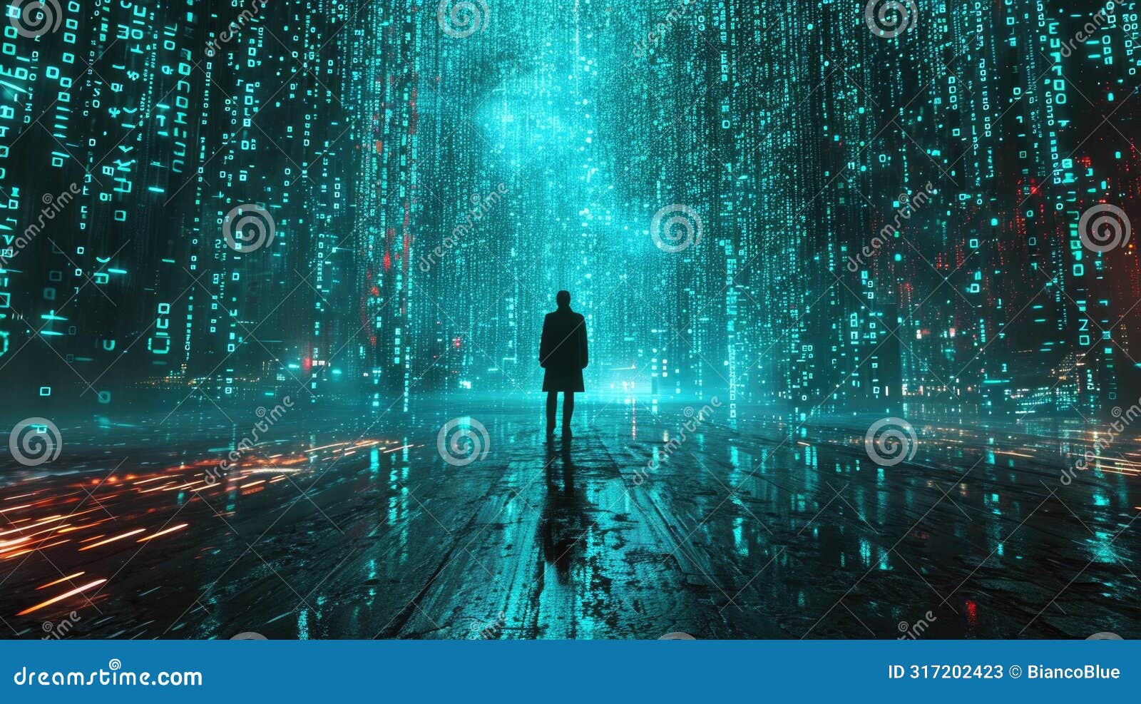 The Single Person Try Searching Something in Digital Matrix Binary Code ...