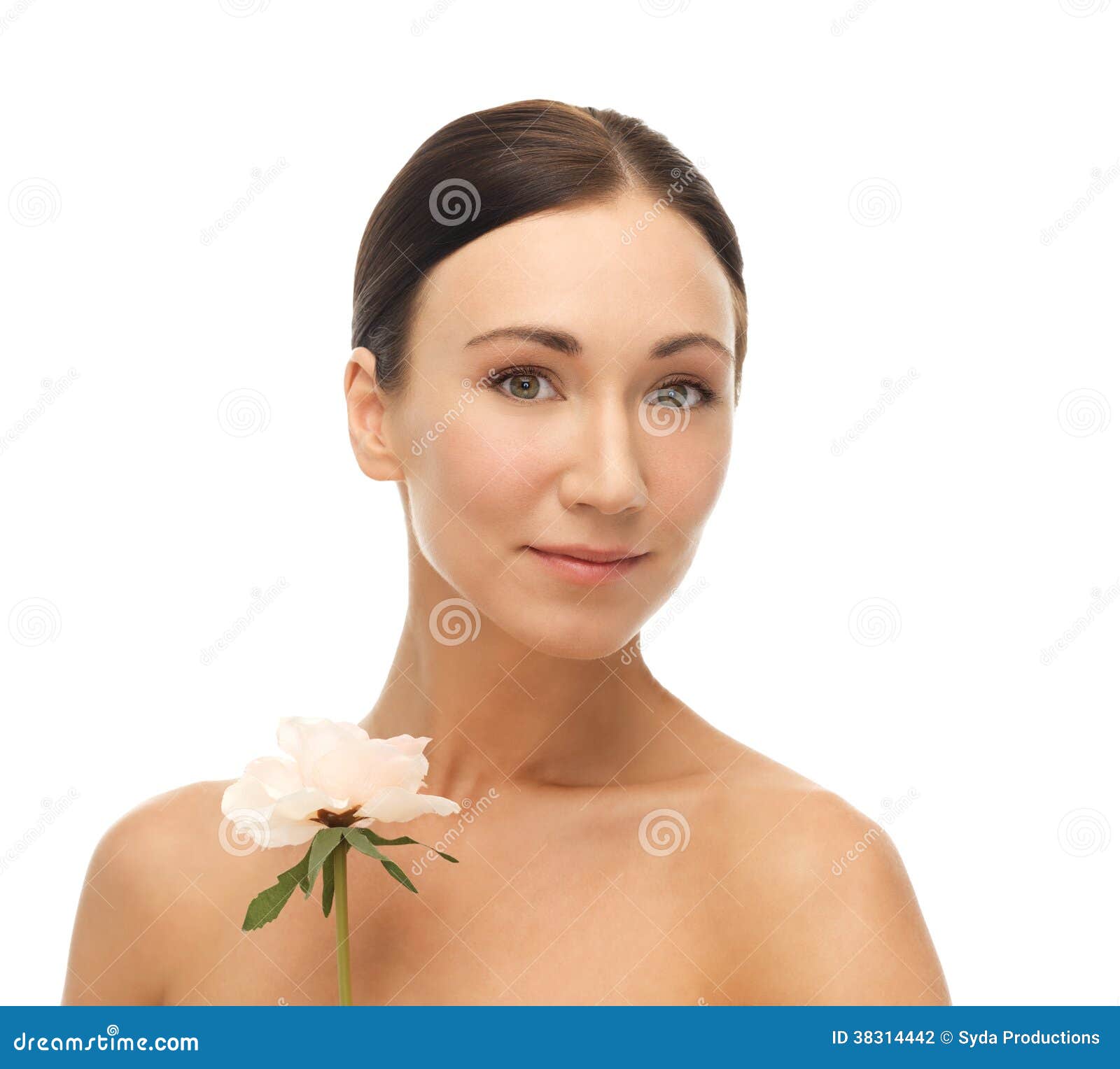 Picture of Smiling Woman with Rose Stock Photo - Image of brunette ...