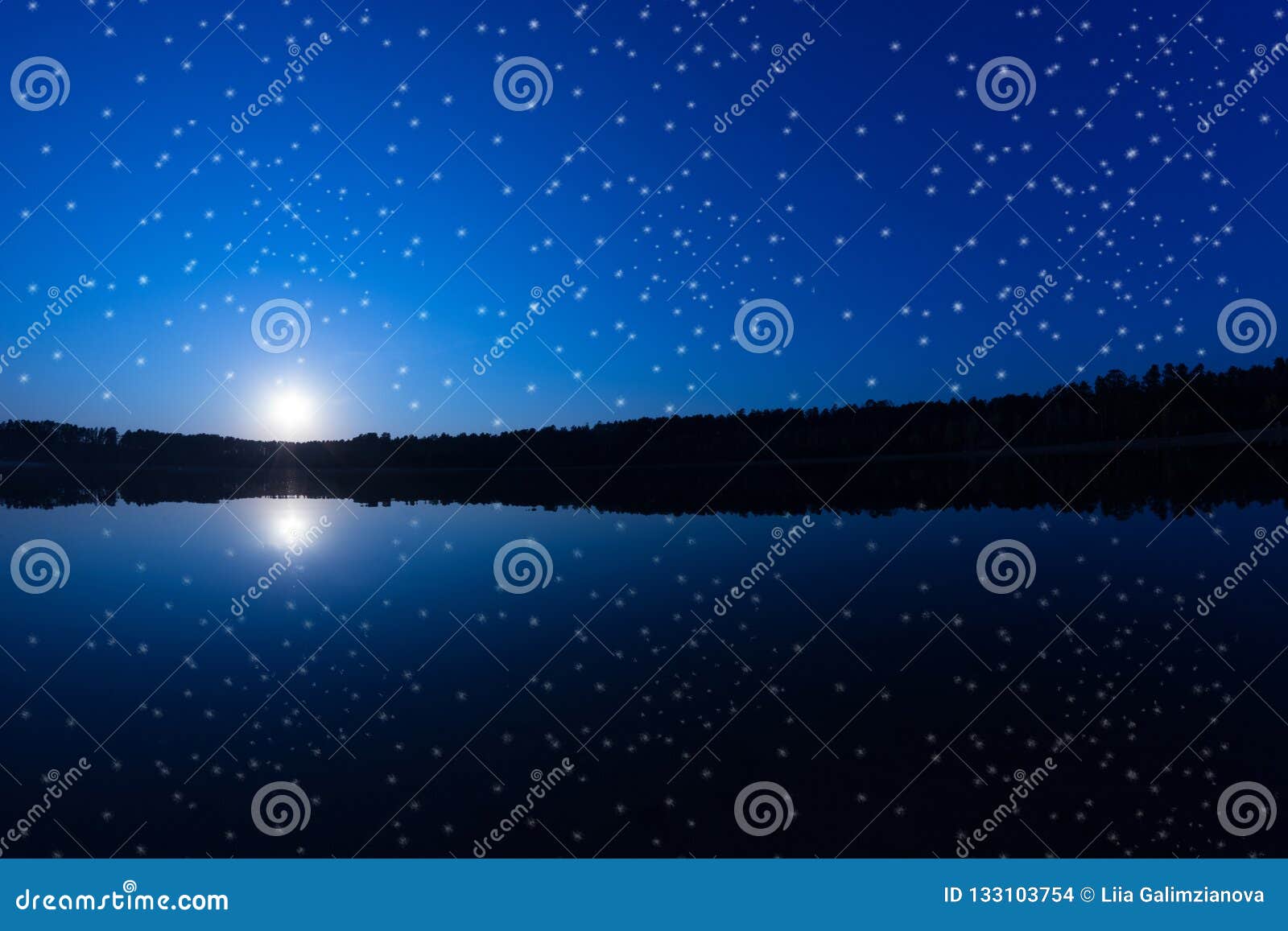 Picture of Starry Night Sky Over the Lake Stock Photo - Image of ...