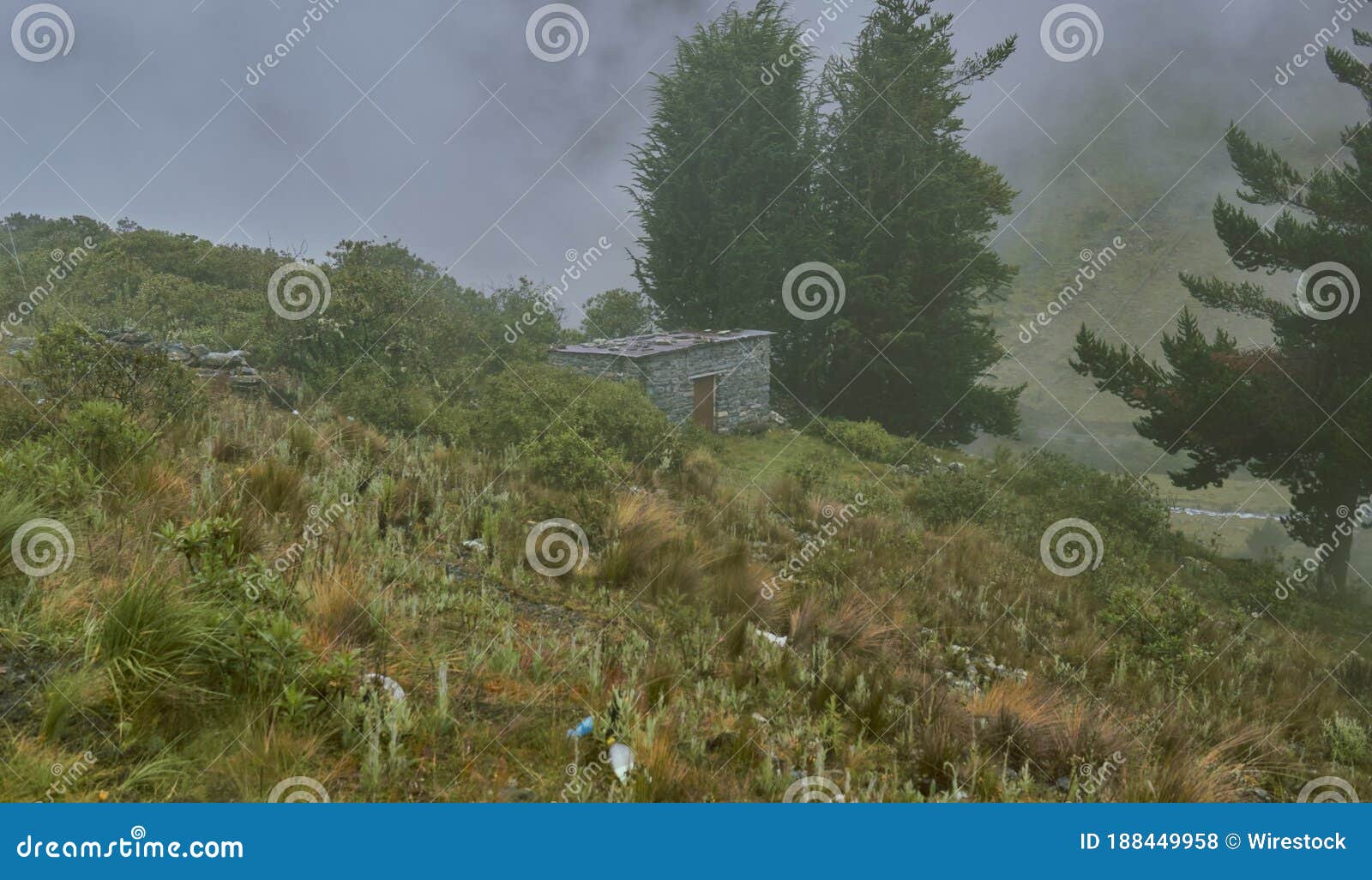 Picture of a Stone Structure on a Hill Against Trees Stock Photo ...