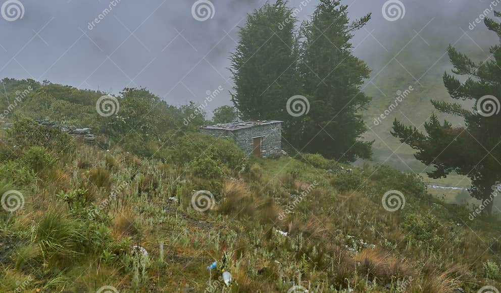 Picture of a Stone Structure on a Hill Against Trees Stock Photo ...