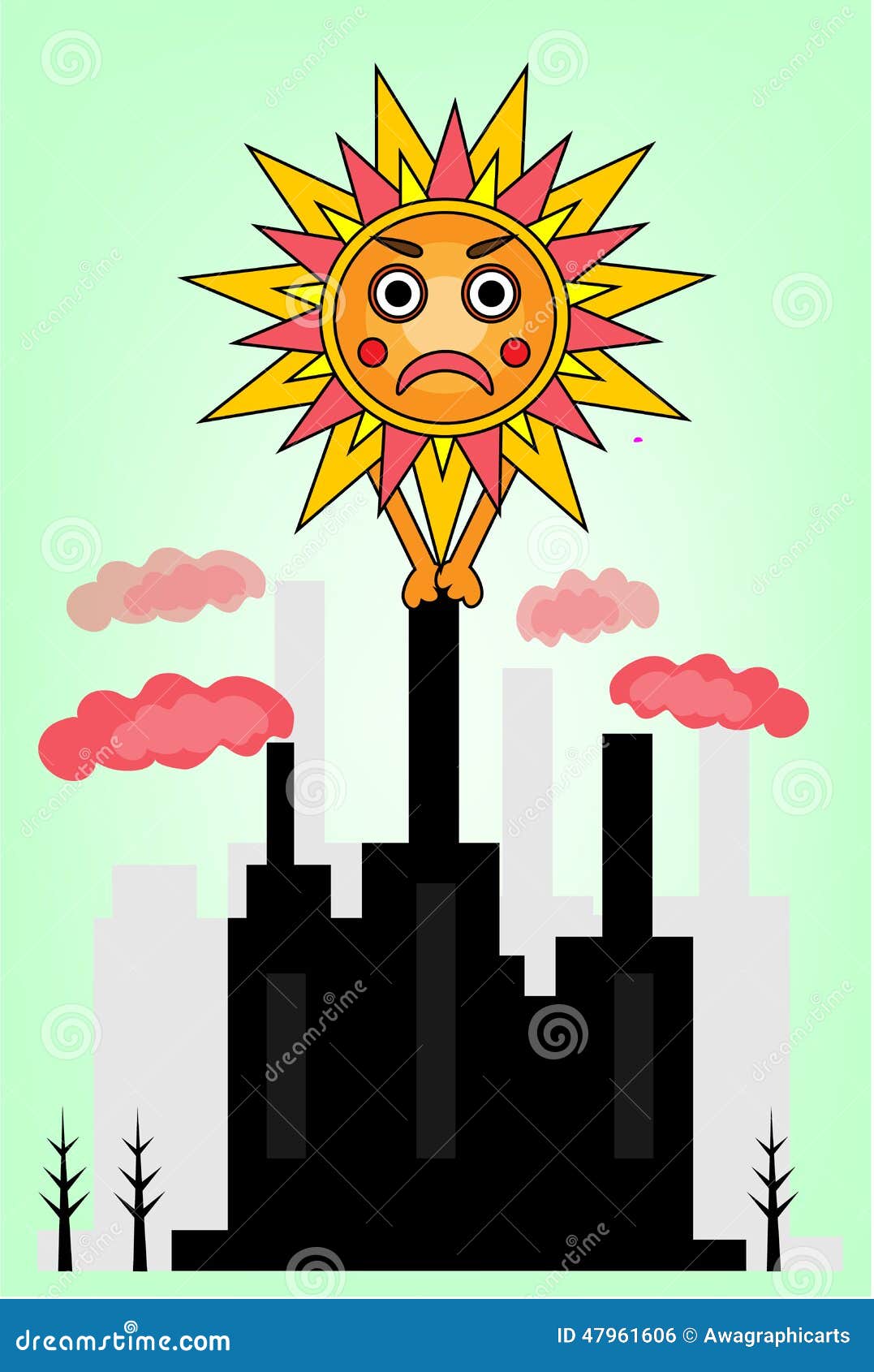 Picture of sun and factory stock vector. Illustration of city - 47961606