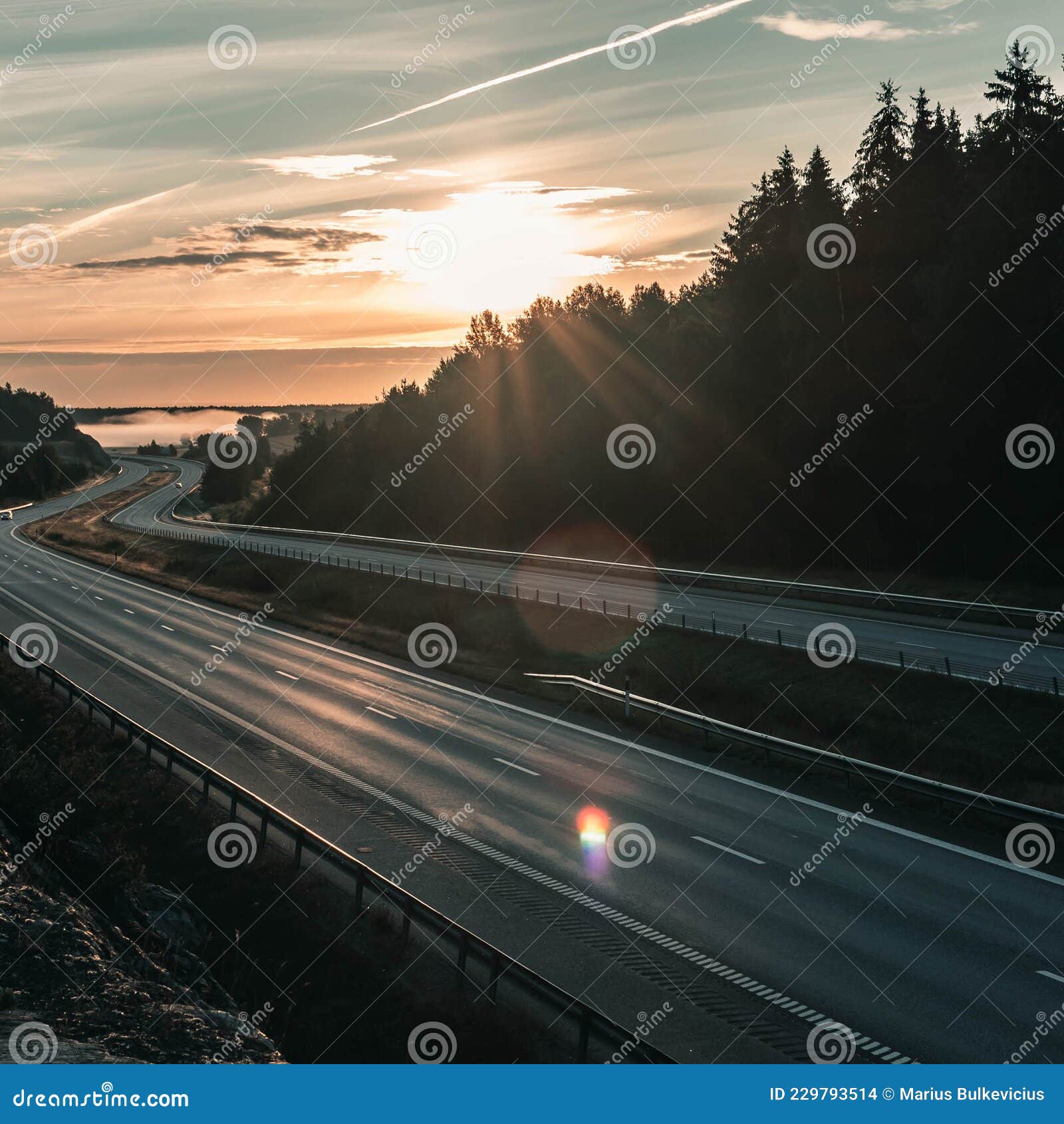 Picture of Sunrise in the Highway Stock Photo - Image of forest, wood ...