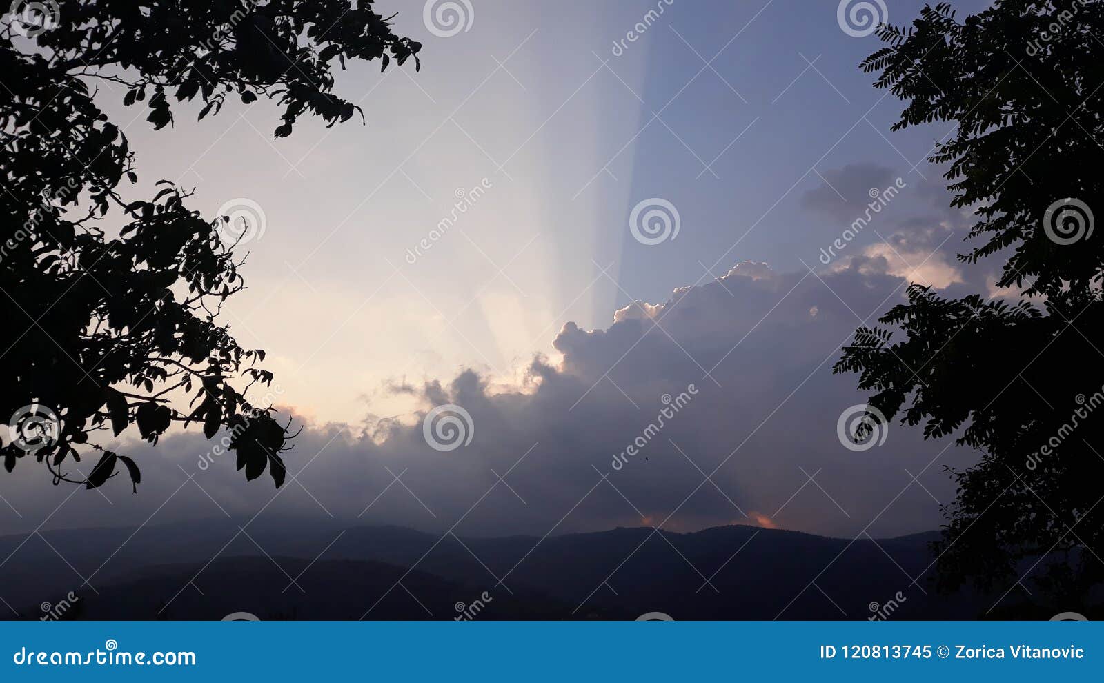 Sunset on cloudy sky stock image. Image of tree, cloudy - 120813745