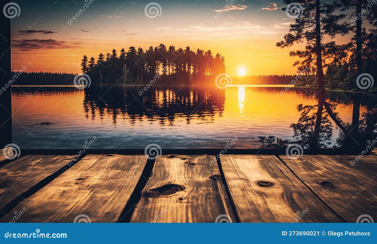 A Picture of a Sunset Over a Lake with Trees in the Background Stock ...