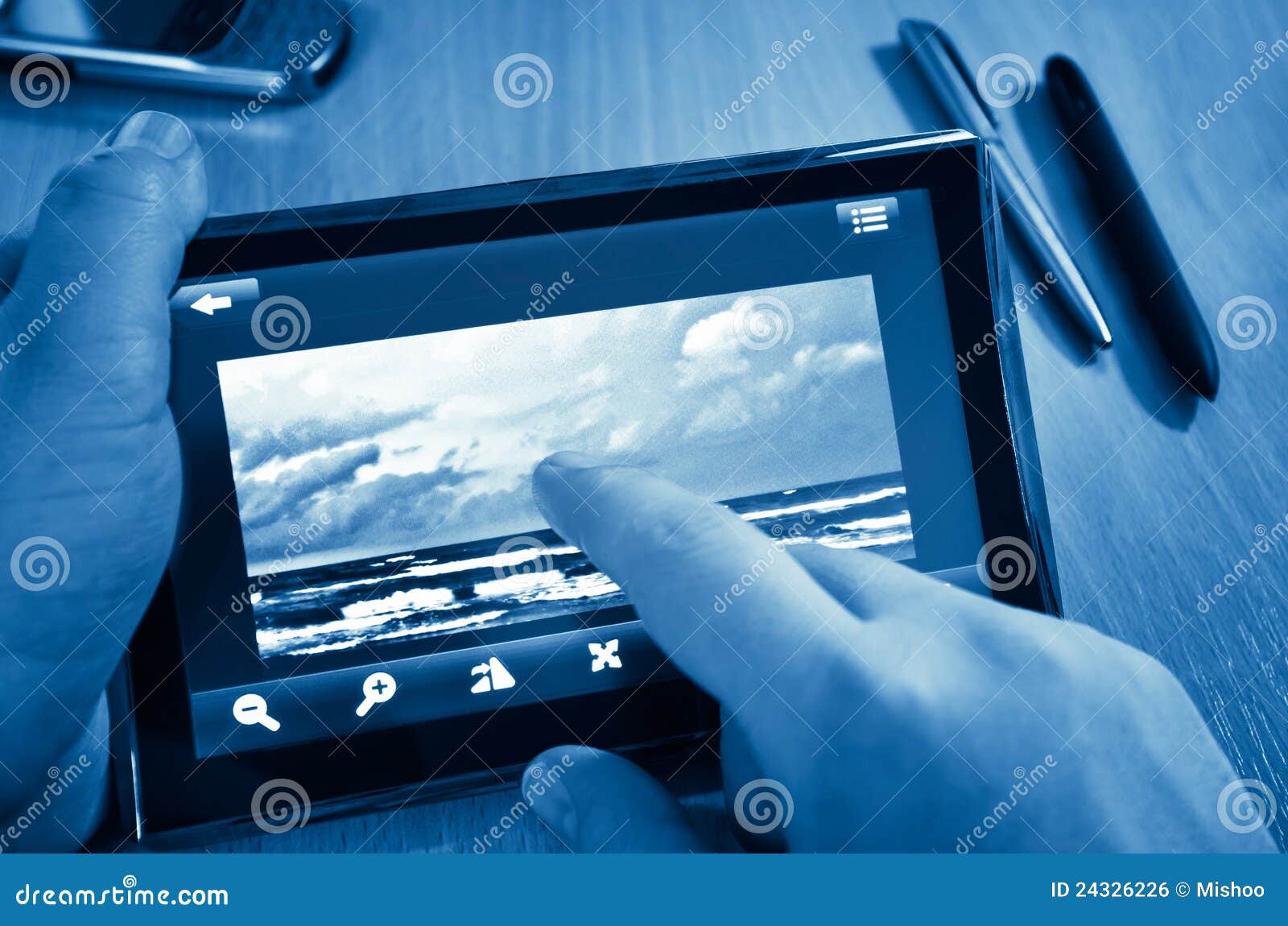 Picture on Tablet-pc Blue Toned Stock Photo - Image of touch, mobility ...