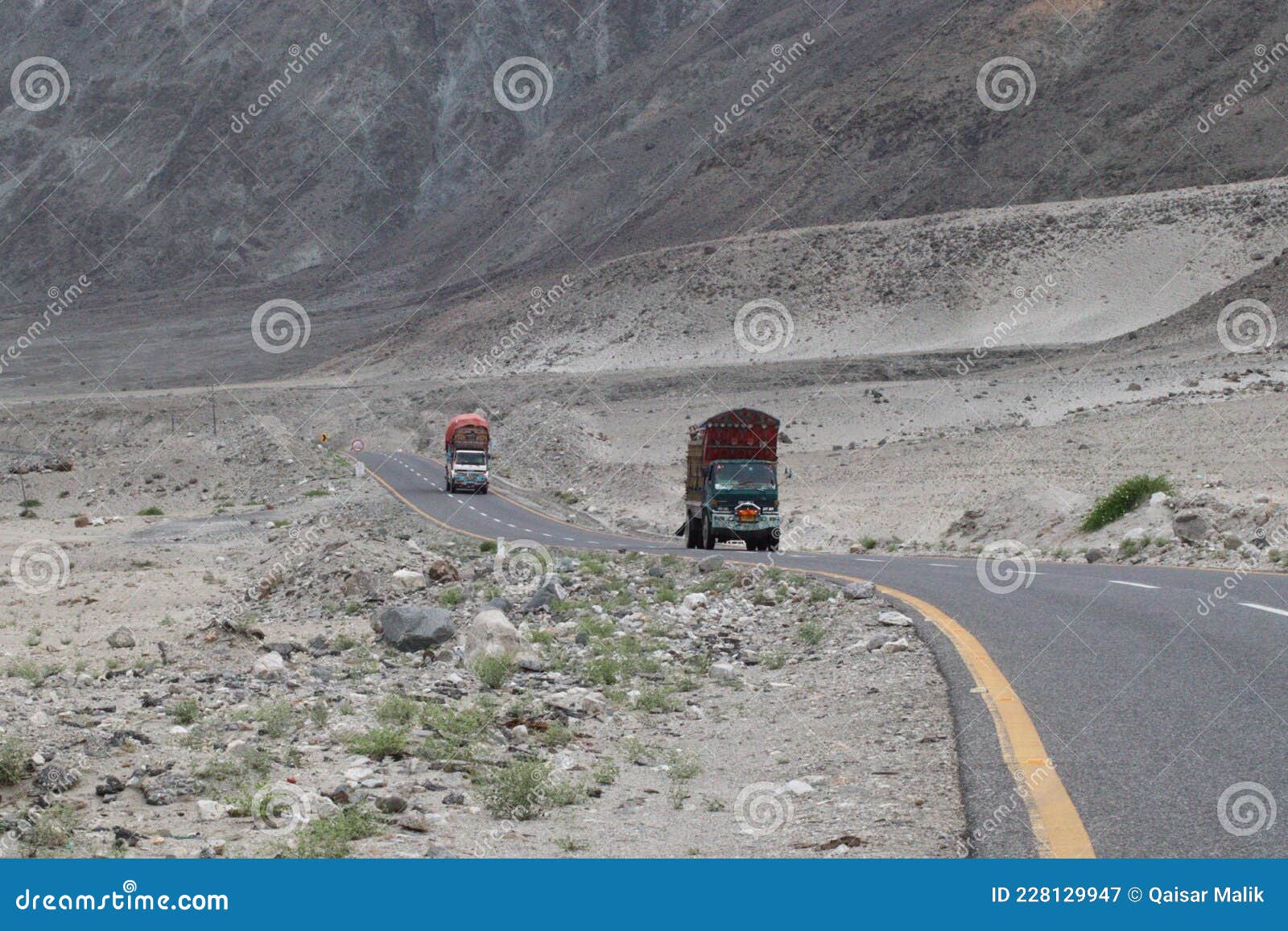 Traks on Long Highway Road in Gilgit Valley Stock Image - Image of ...