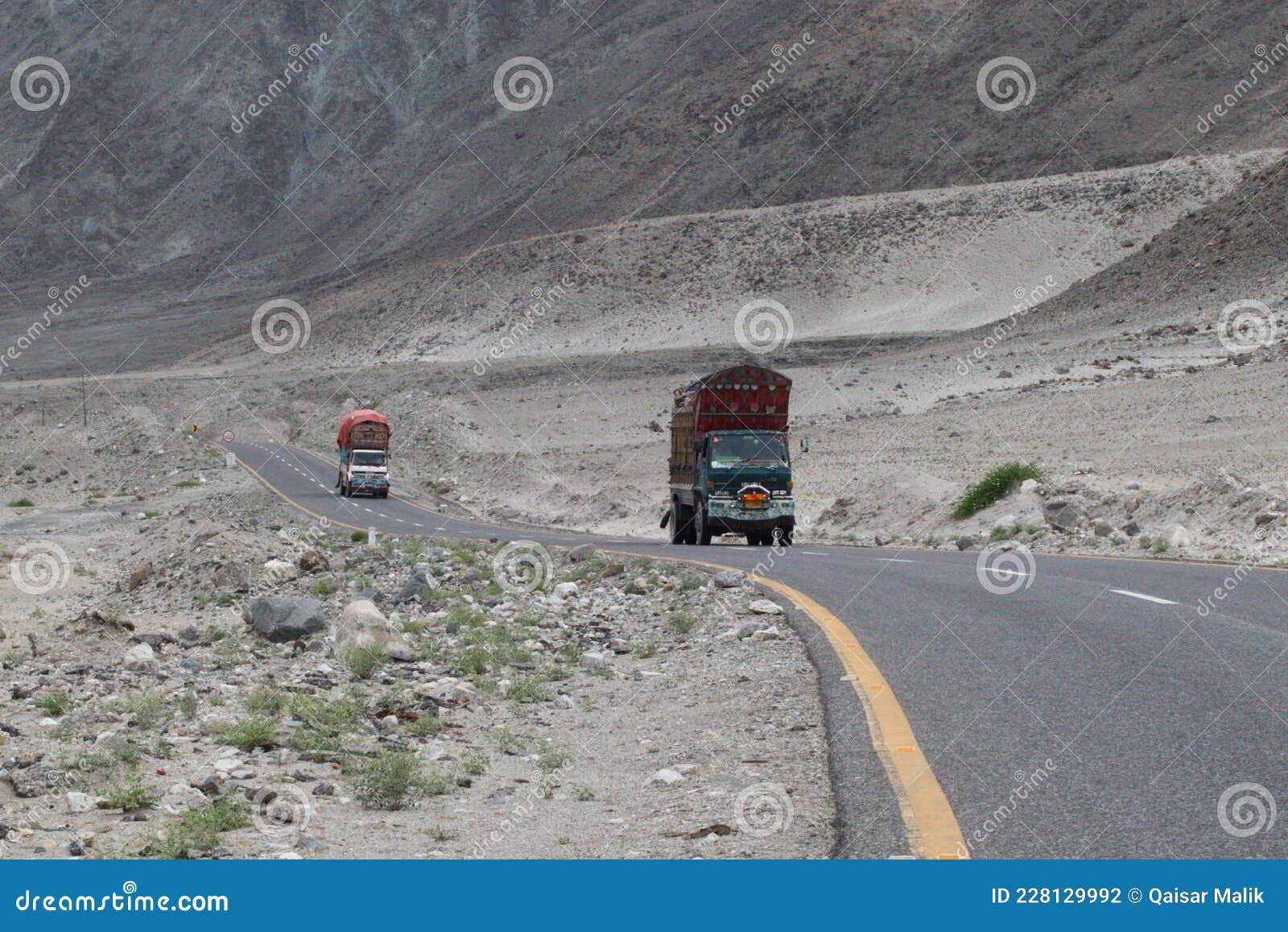 Traks on Long Highway Road in Gilgit Valley Stock Photo - Image of sigh ...