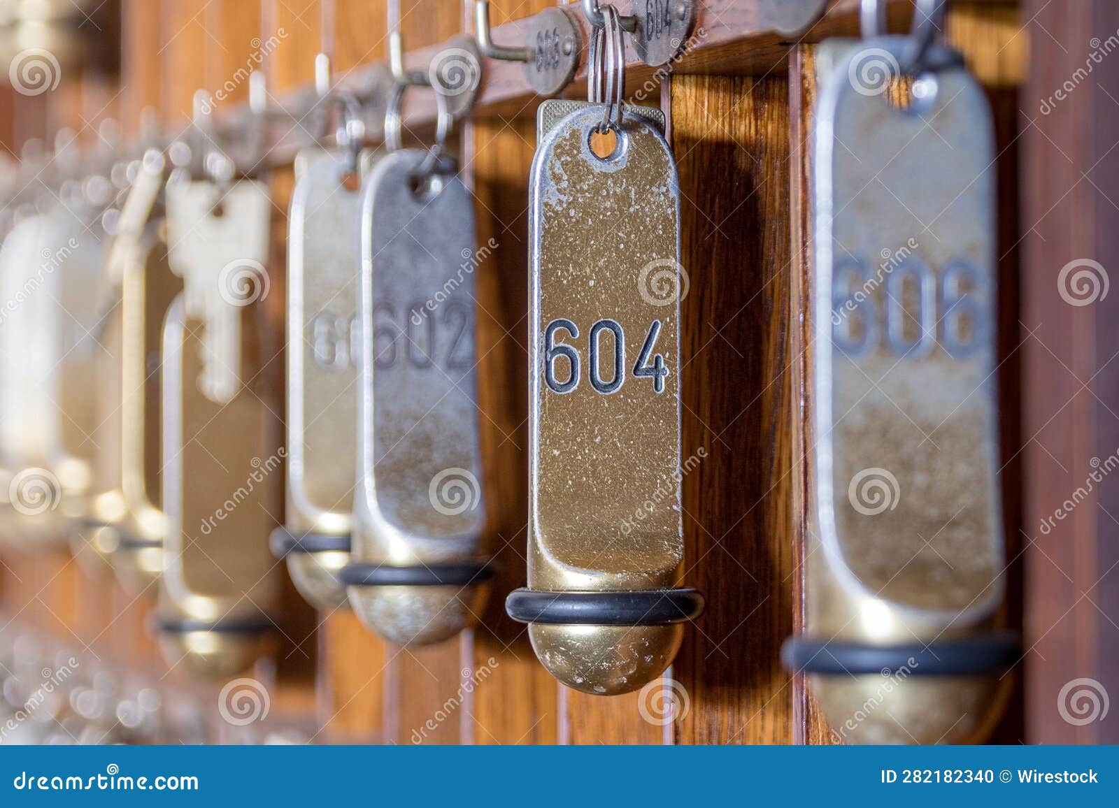 A Picture of Typical Old Hotel Keys at a Reception with Sharpness on ...