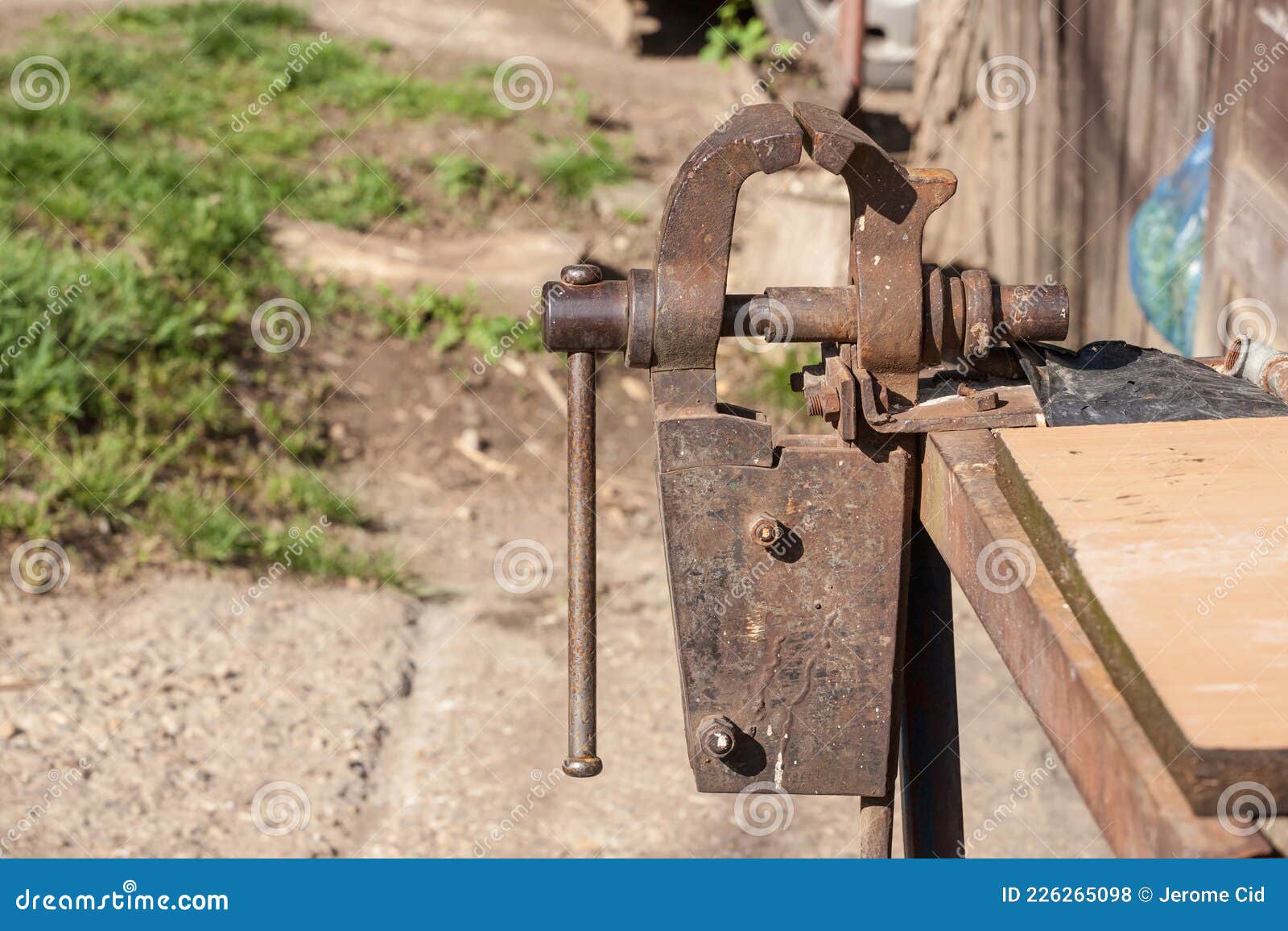 Selective Blur on an Old Rusty Vise Tool, or Vice Tool, on Display on a ...