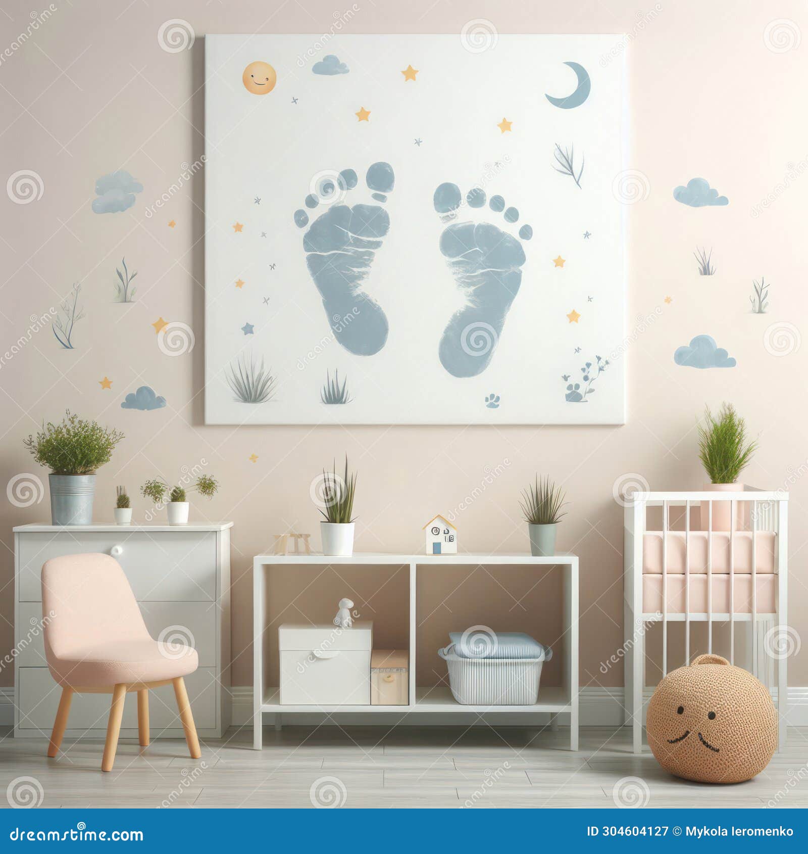 A Picture on the Wall with Footprints in the Children S Room. Stock ...