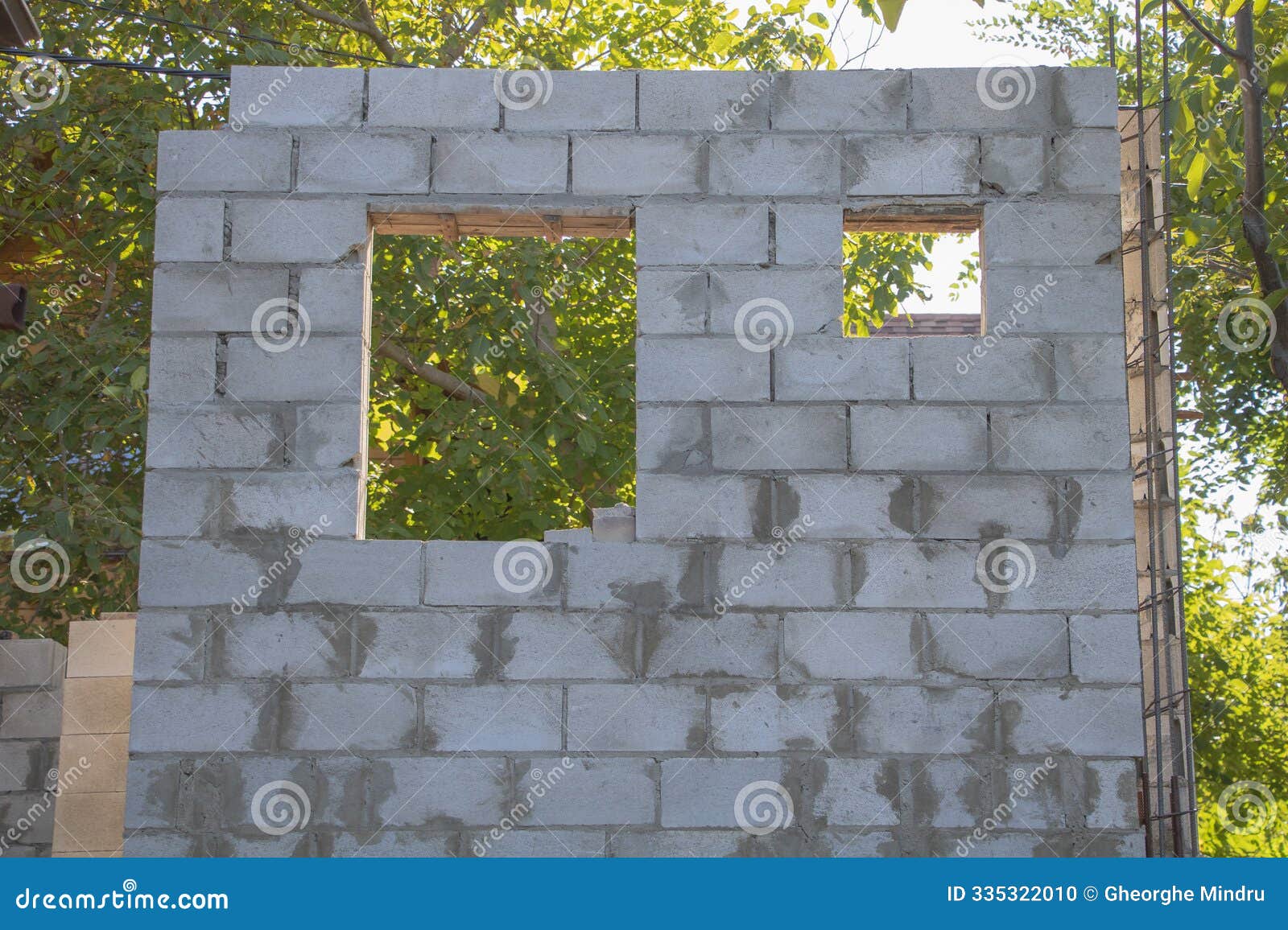 A Picture of the Wall Frame Made from Concrete Cinder Blocks with Two ...