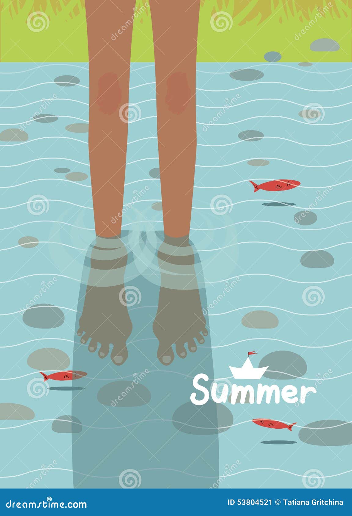 Picture with Water, Fish and Bare Feet Stock Vector - Illustration of ...