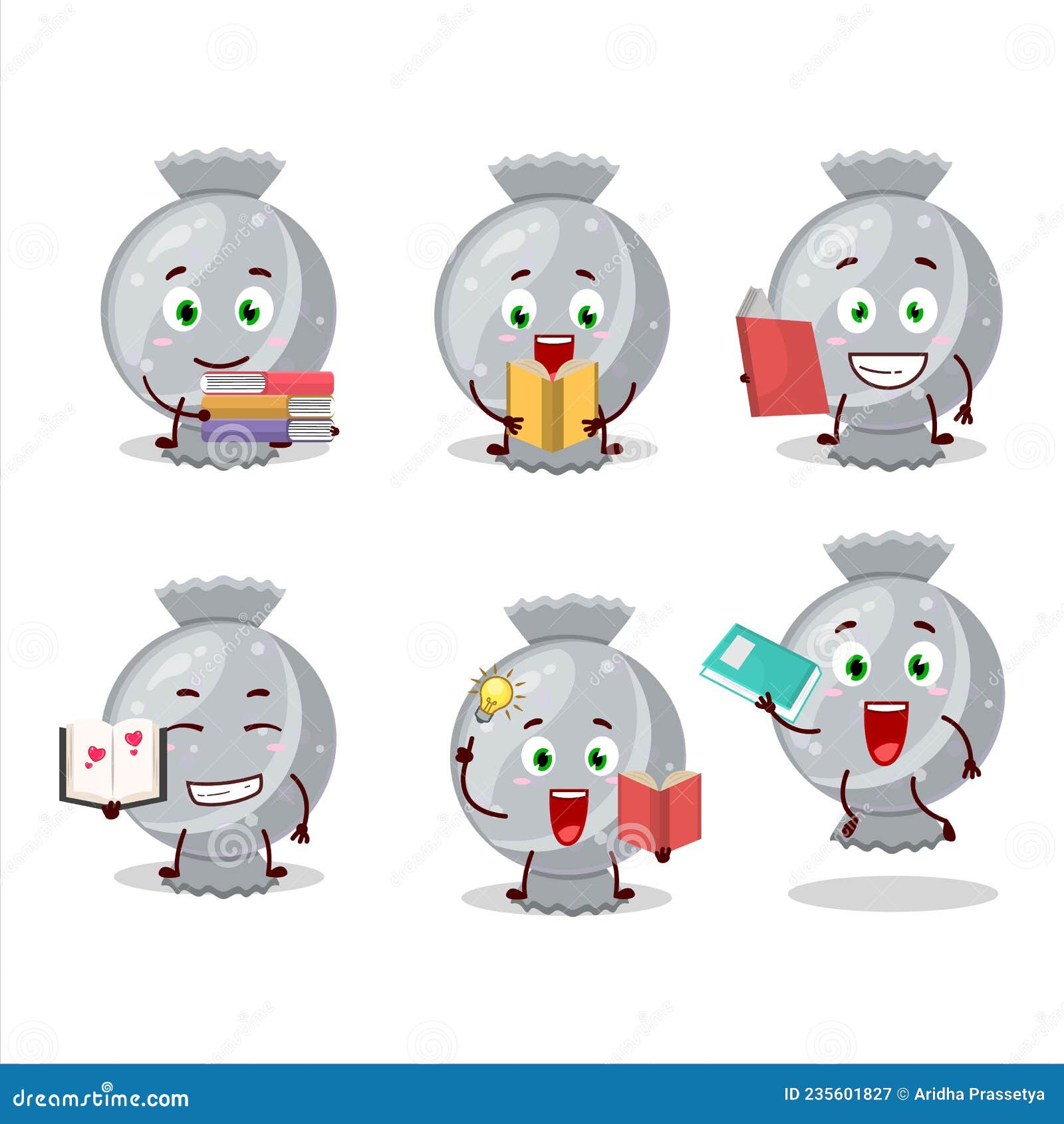 A Picture of White Candy Wrap Cartoon Character Concept Reading an ...