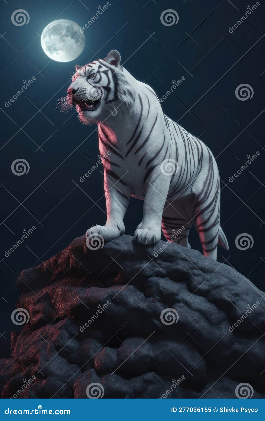 Picture of a White Tiger Standing on a Rock in the Moonlight Generative ...