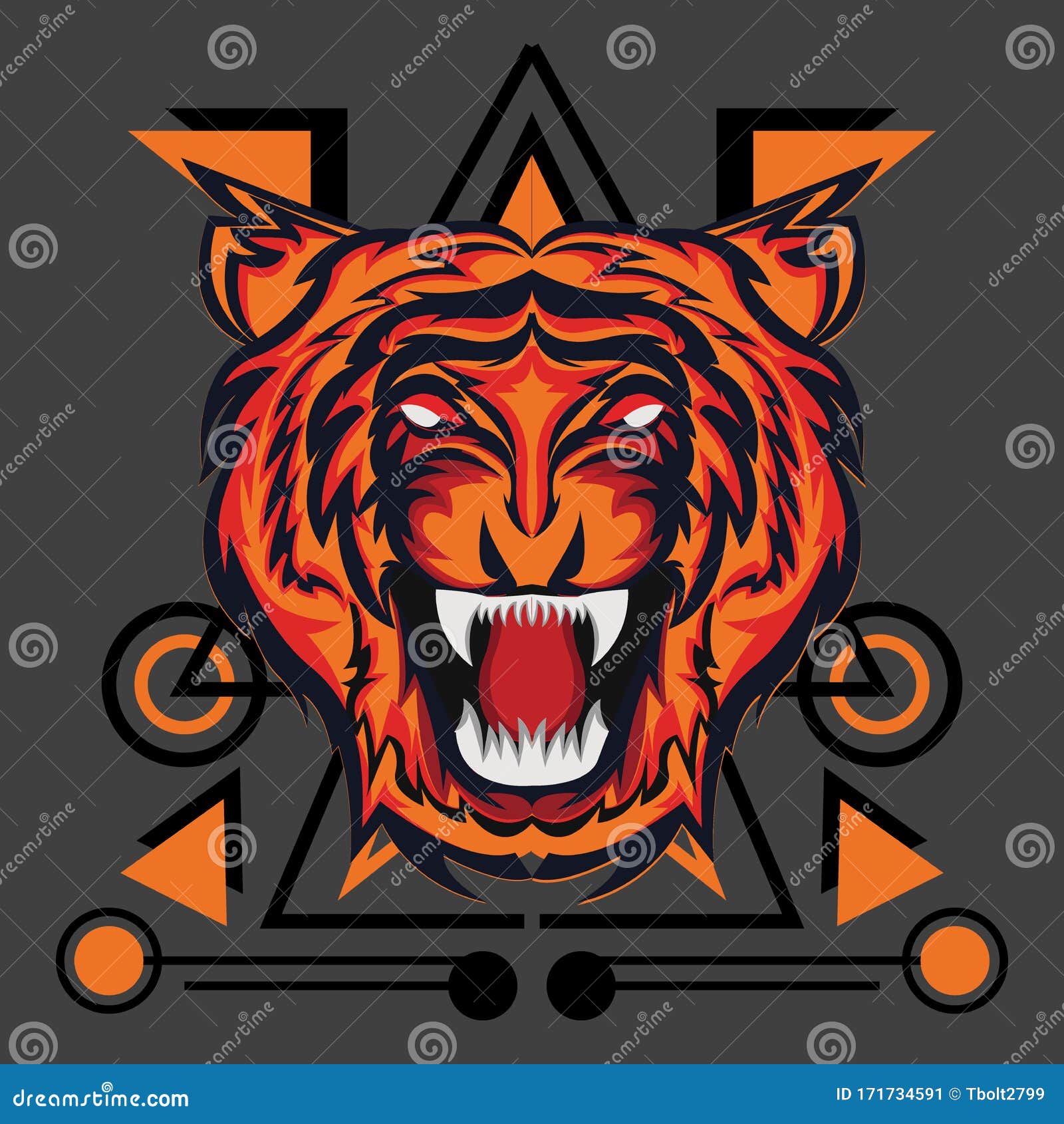 Tiger with Ornament Geometry Stock Illustration - Illustration of ...