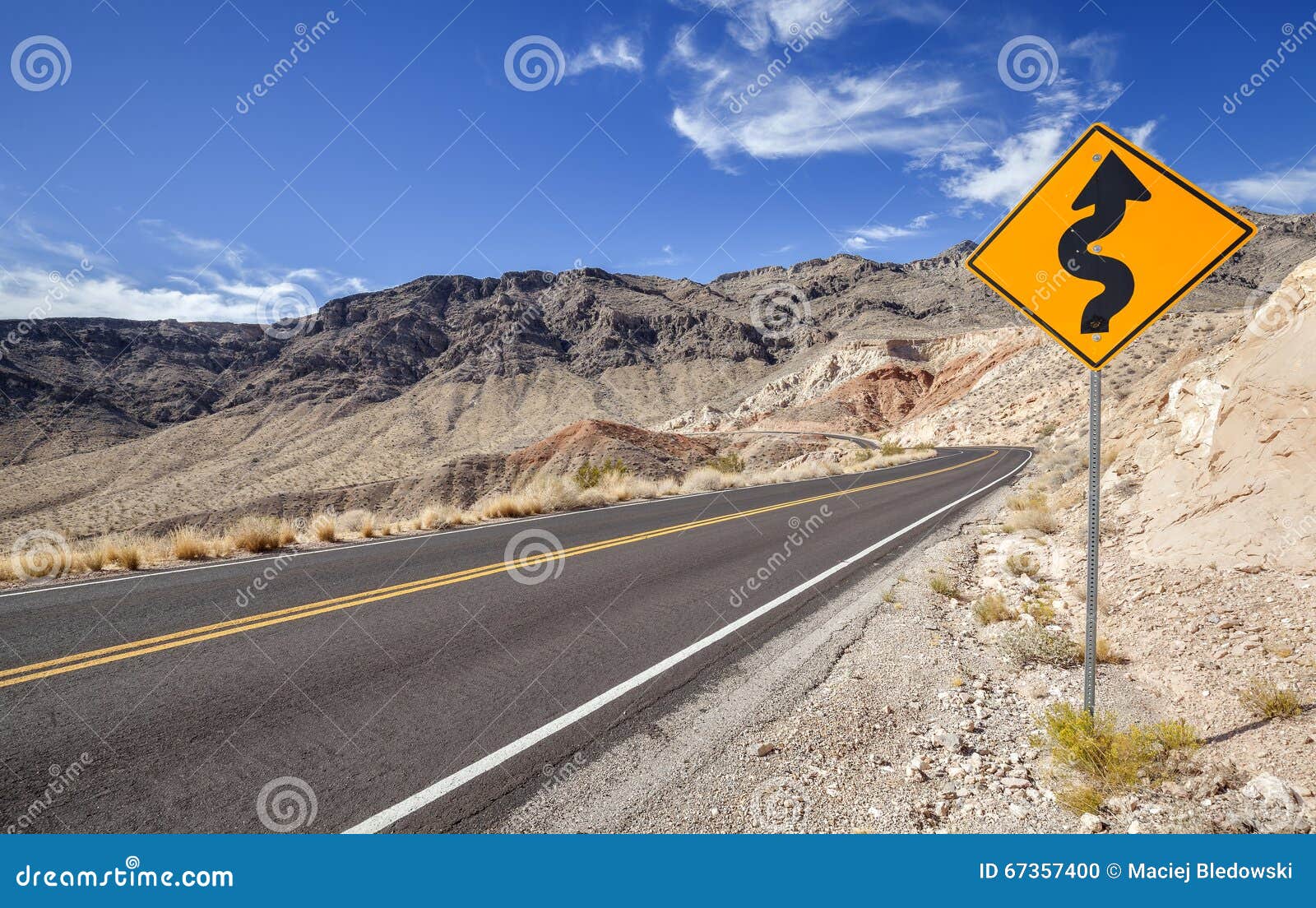Picture of a Winding Road Ahead Sign Stock Photo - Image of trip, arrow ...
