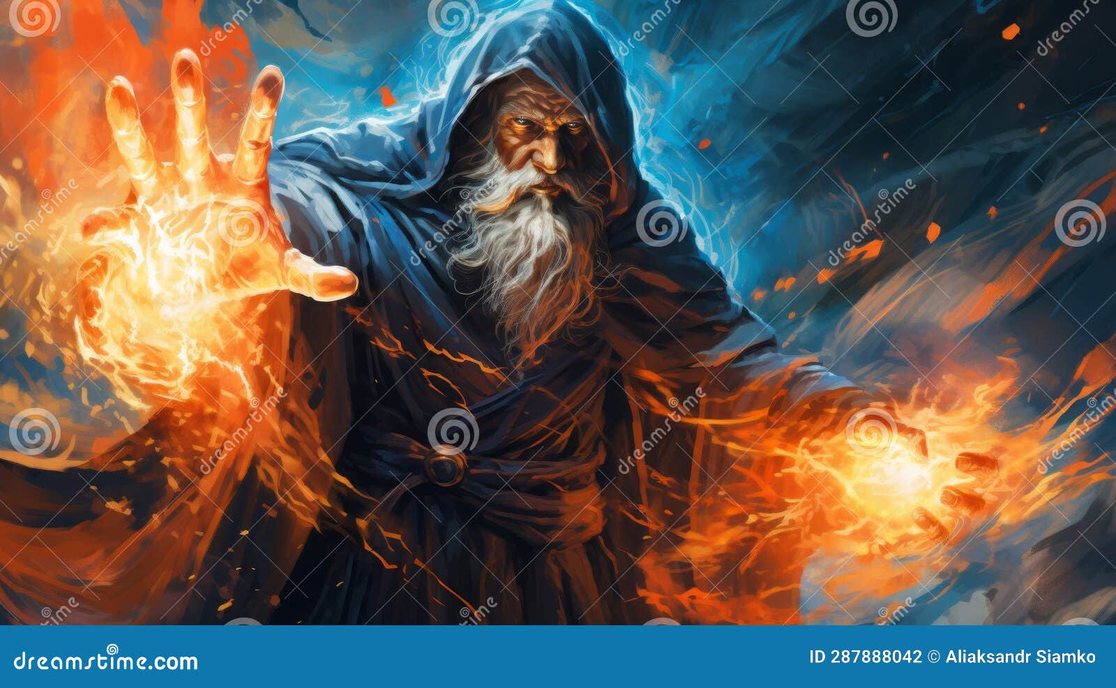 Picture of Wizard Holding Fireball, Fire Mage Stock Illustration ...