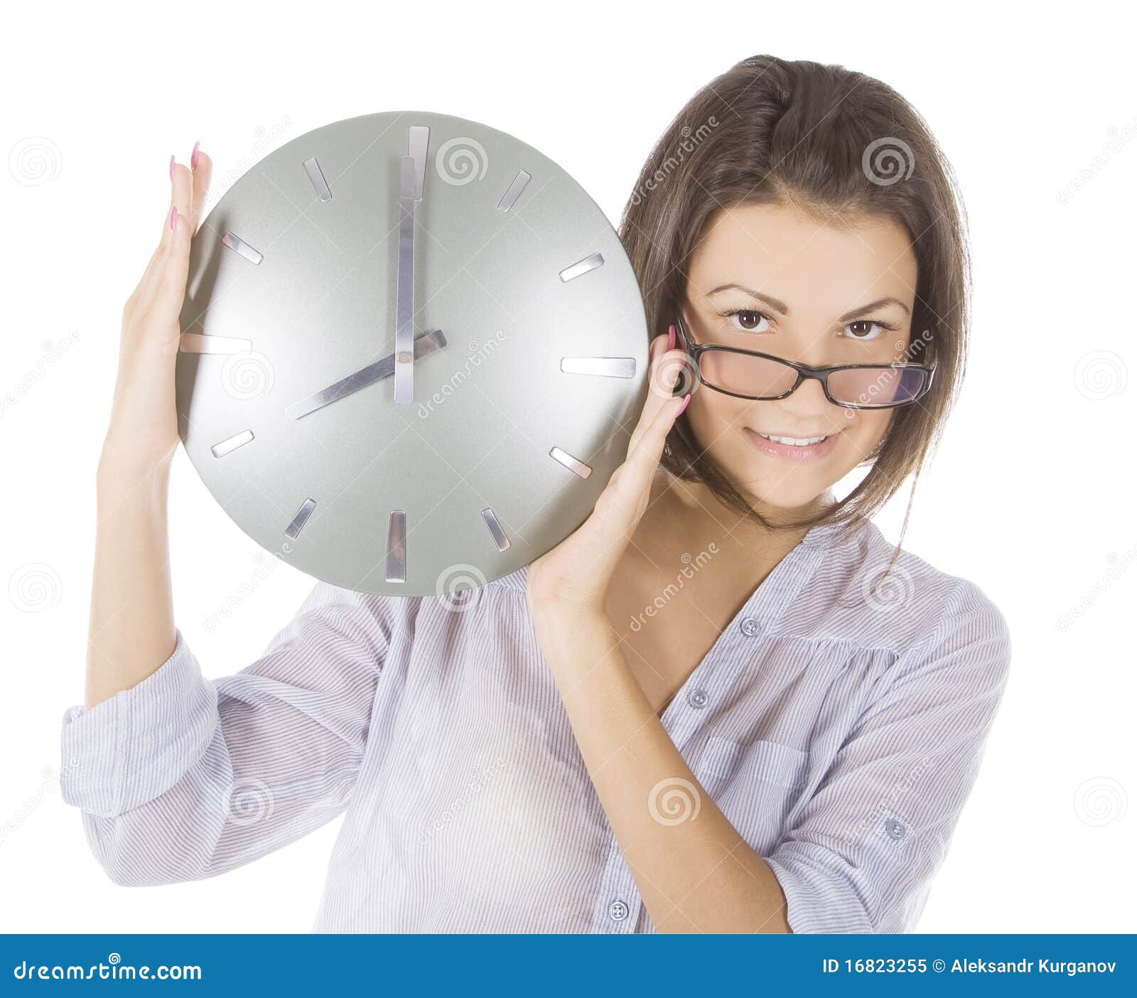 Picture of Woman with Big Clock Stock Image - Image of career ...