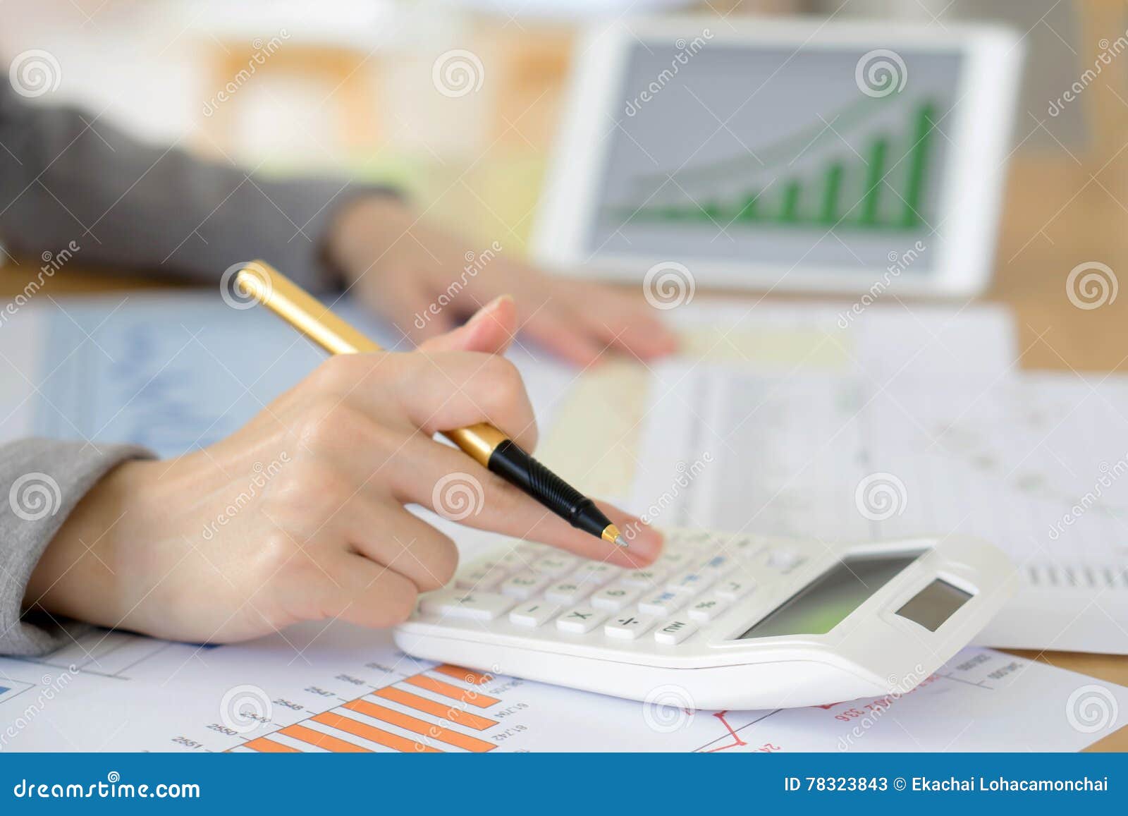 The Picture of Woman Hand with Calculator and Papers Stock Image ...