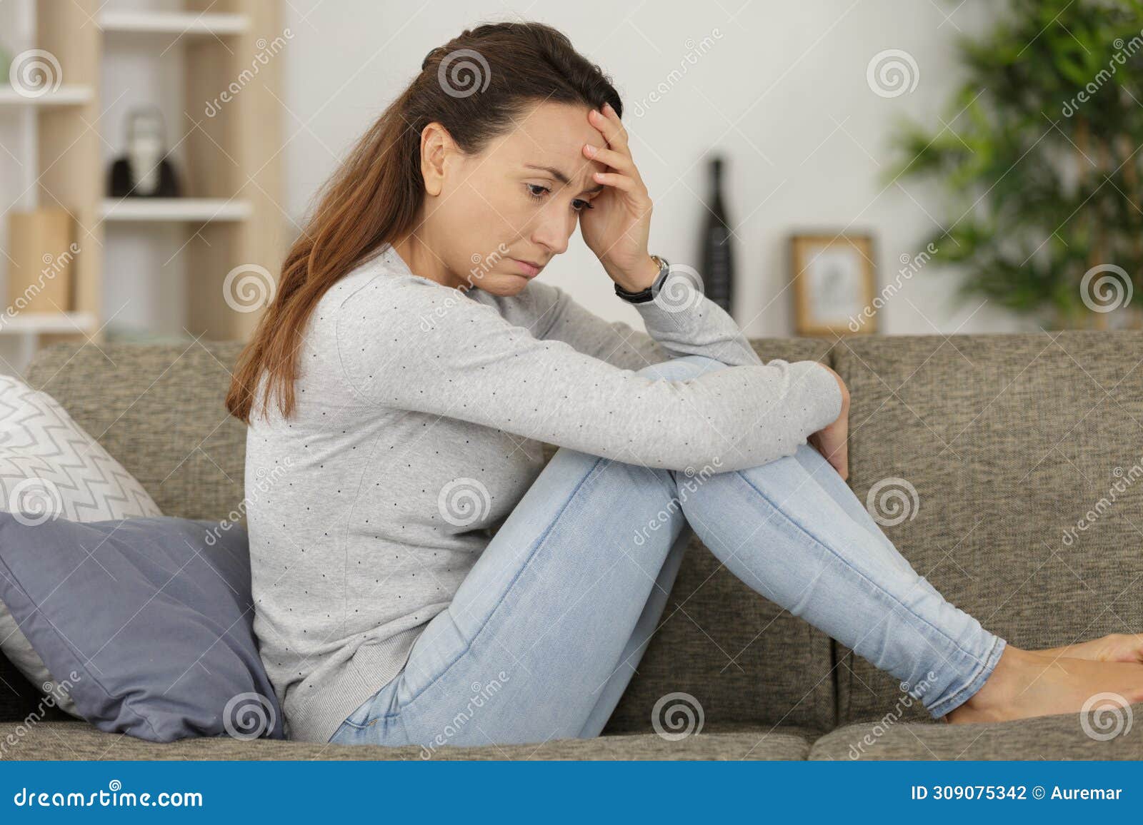 Picture Woman on Sofa Crying Stock Photo - Image of desolation, sitting ...