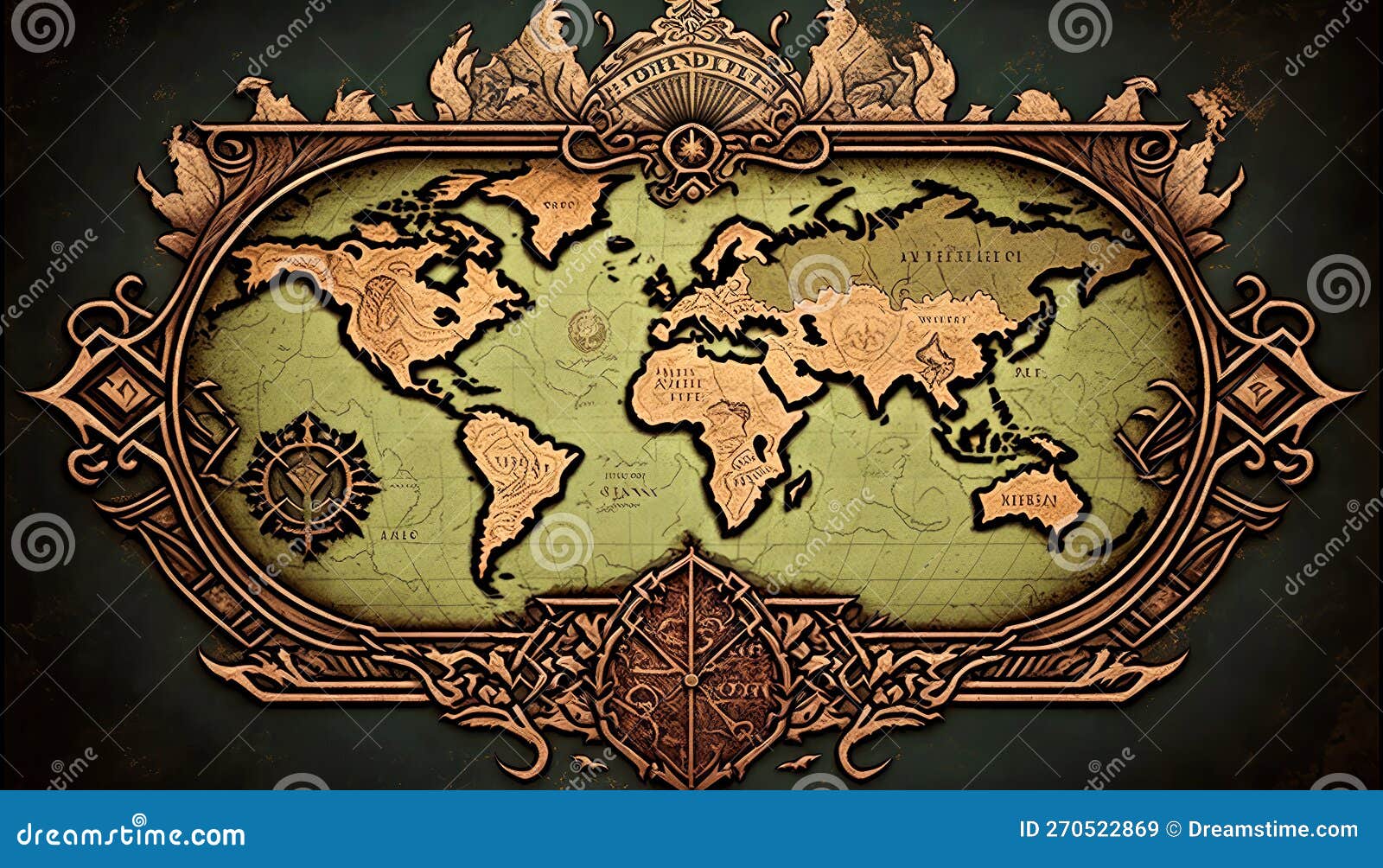 Picture of World Map in Frame Generative AI Stock Illustration ...