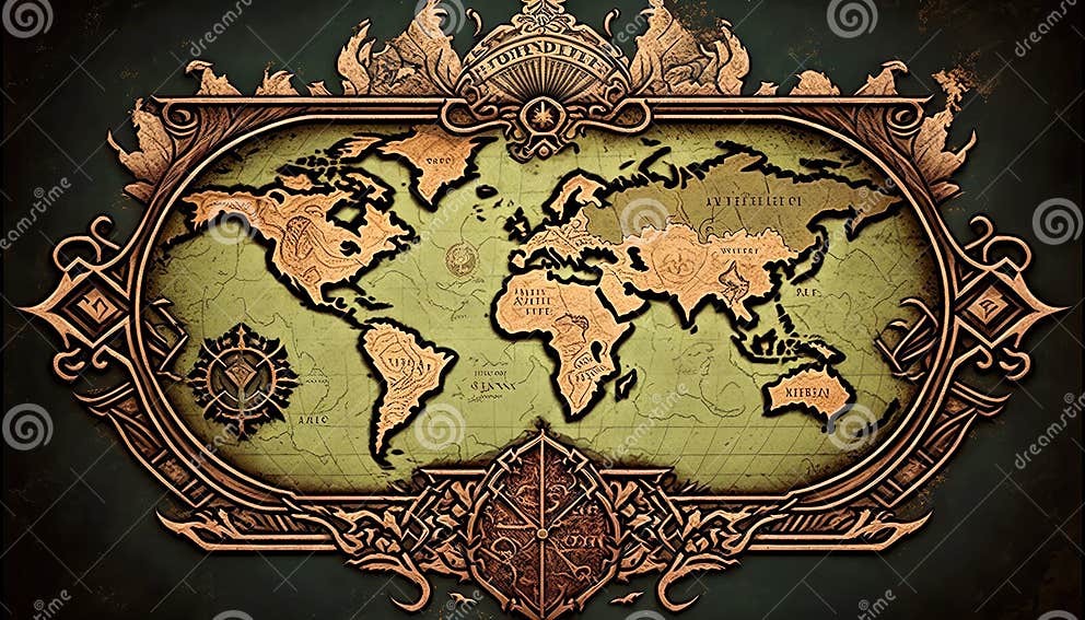 Picture of World Map in Frame Generative AI Stock Illustration ...