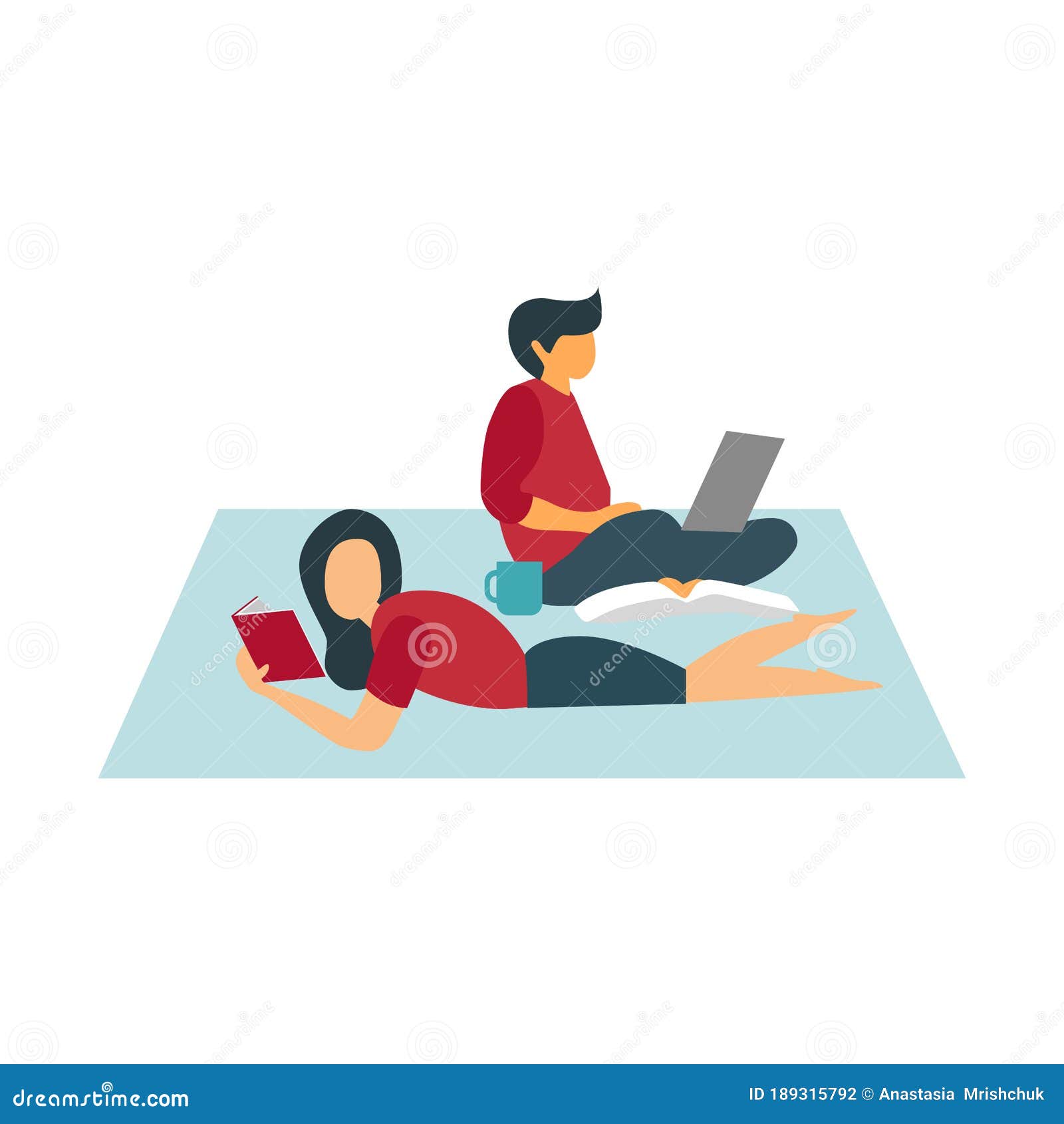 Picture Of A Young Couple Reading A Book Vector Illustration Stock