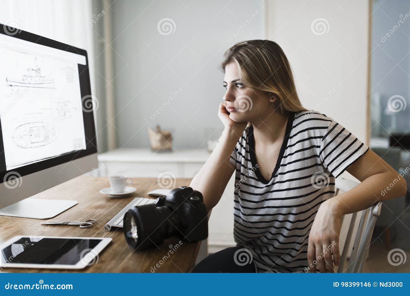 Picture of Young Female Designer Working at Home Stock Photo - Image of ...