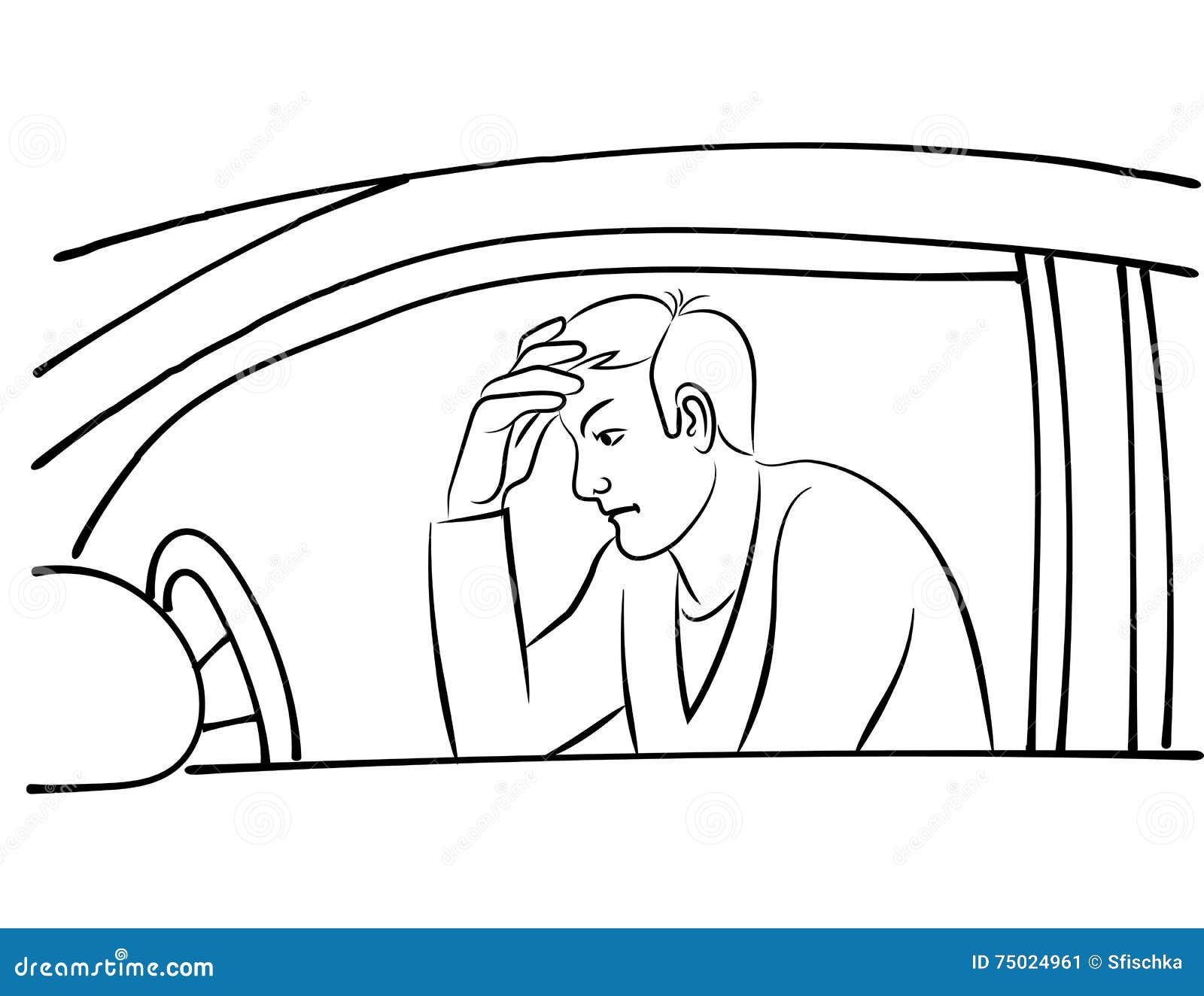 Picture the Young Man is Sad in the Car Stock Vector - Illustration of ...