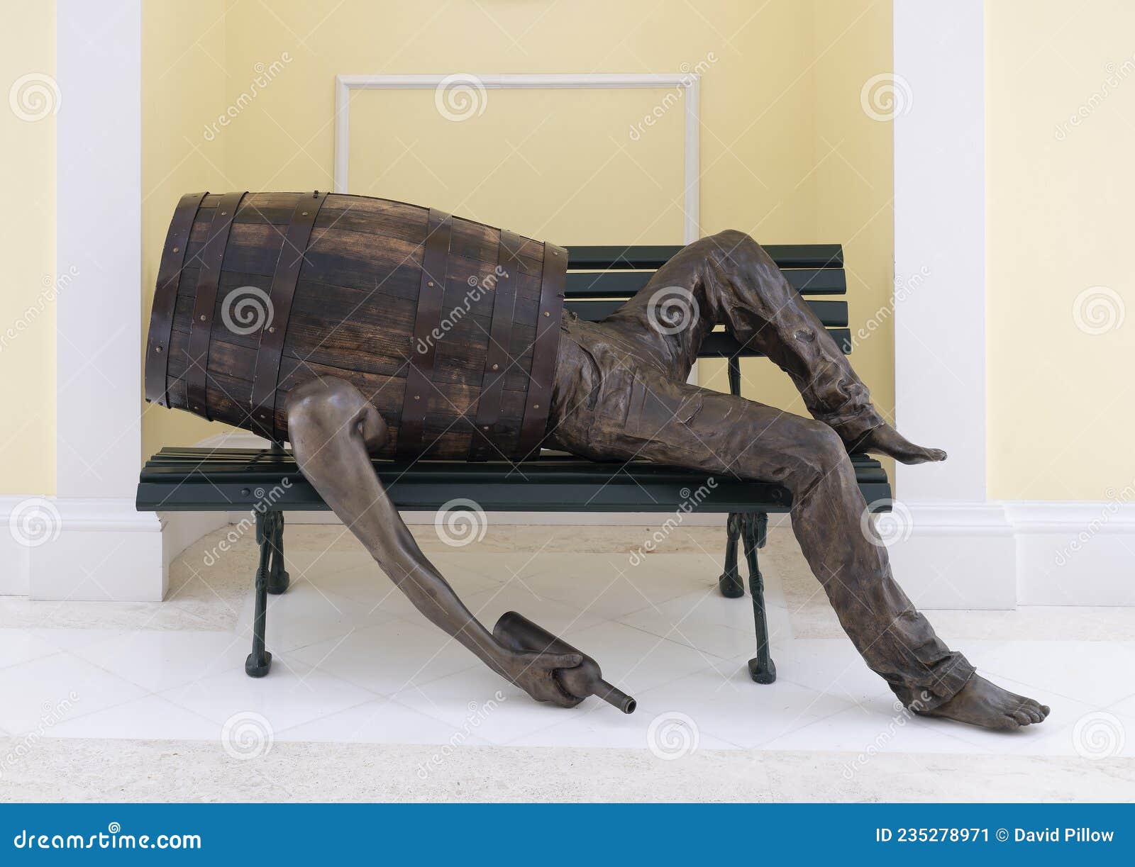 Bronze Sculpture with a Drunk Barefooted Man Lying on a Bench with His ...