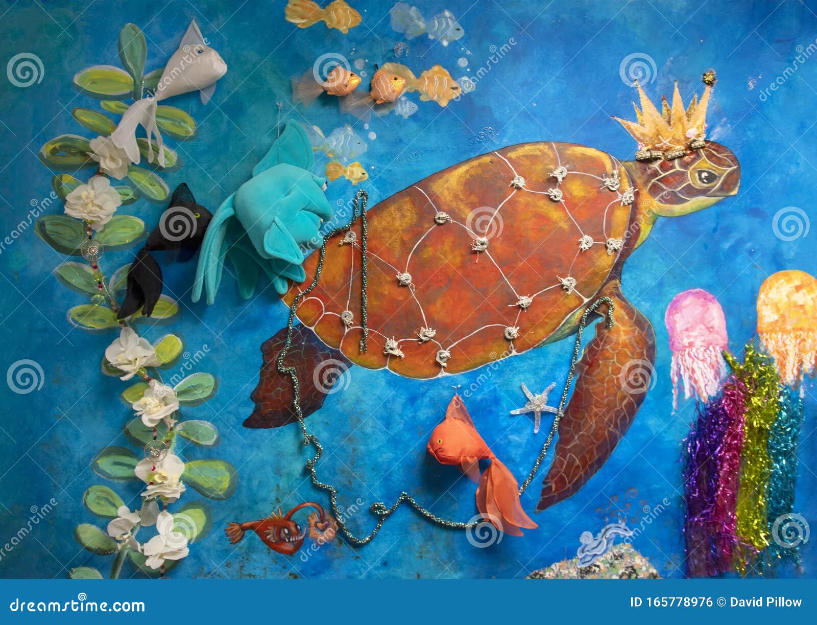 A Combine Painting Featuring a Crowned Queen Turtle on Public Display ...