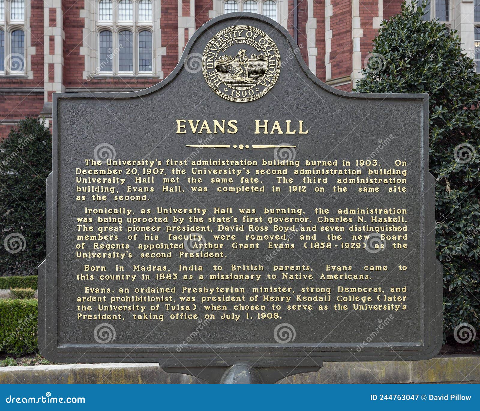 Information Plaque for Historic Evans Hall, Completed in 1912, on the ...