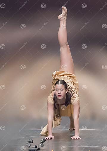 Lovely Thirteen Yearold Amerasian Girl Performing A Jazz Dance Stock